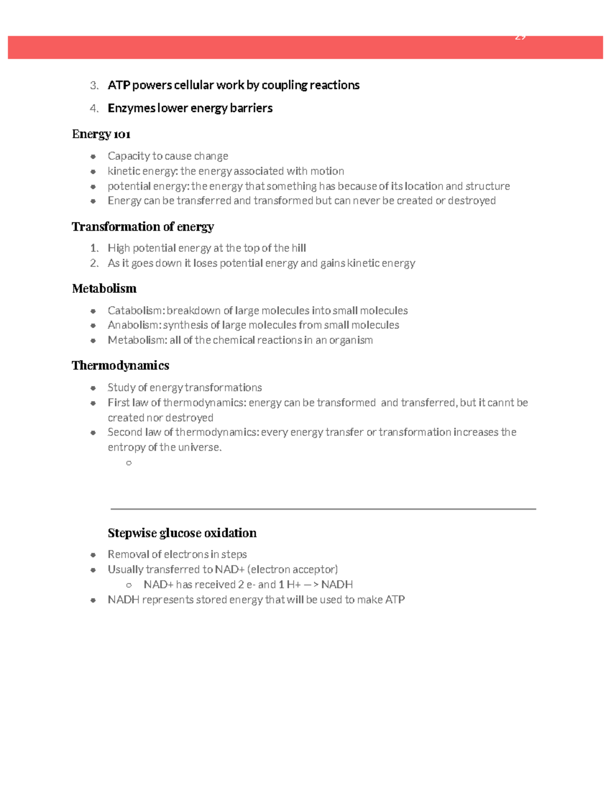 Bio notes - Gen Bio I - 29 3. ATP powers cellular work by coupling ...