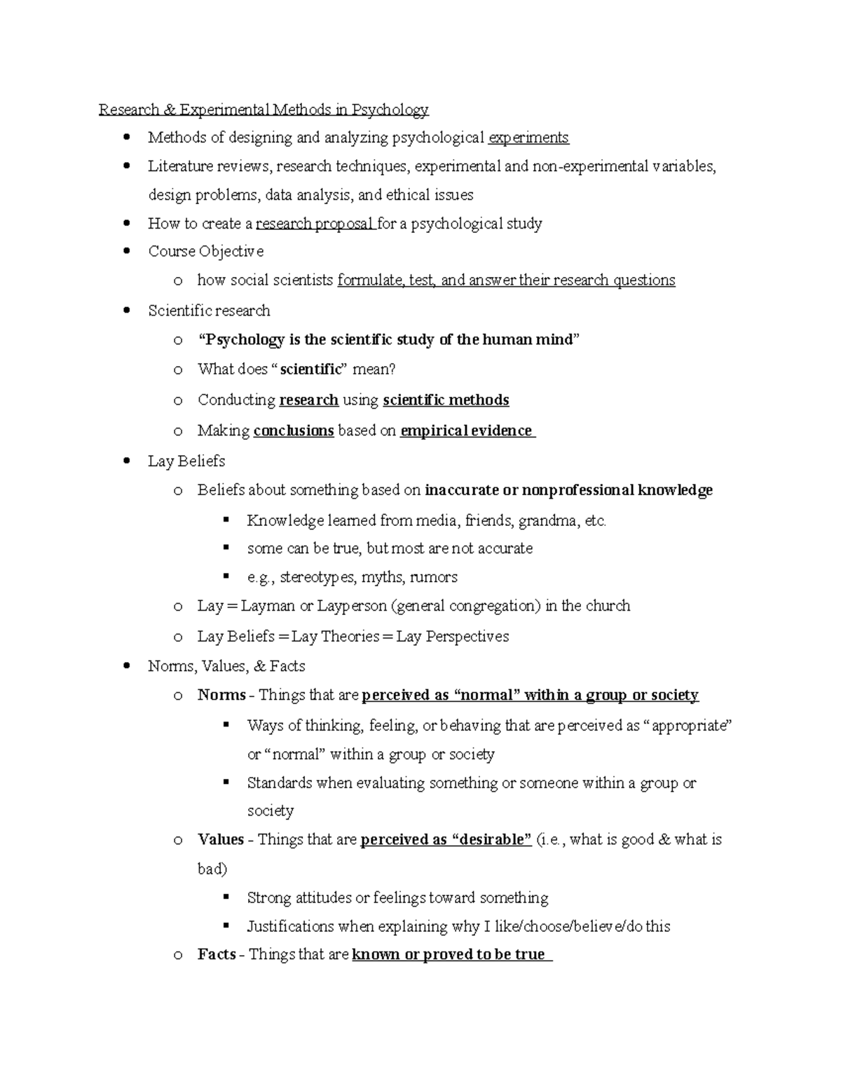 Chapter 1&2 Notes - Research & Experimental Methods in Psychology ...