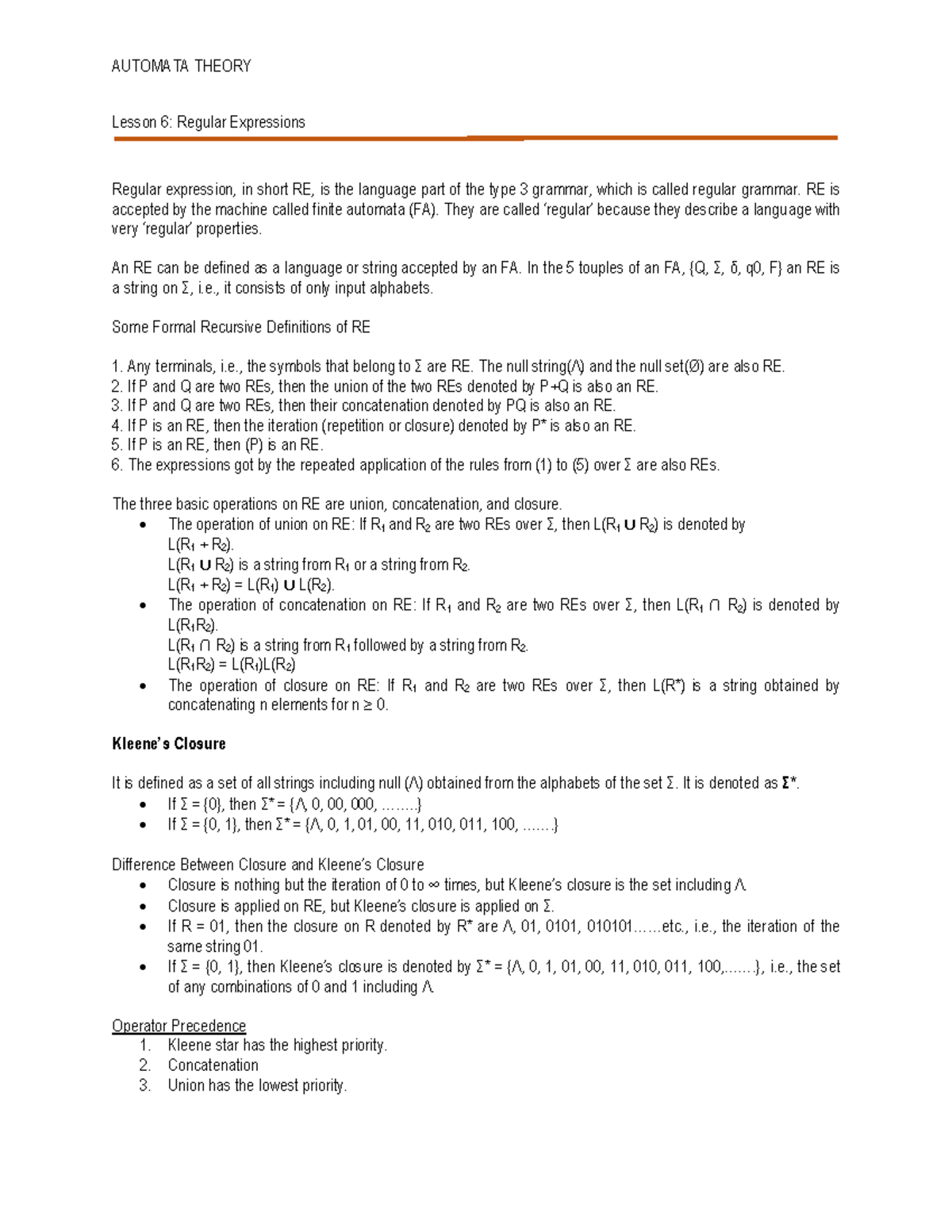 Lesson 6 - Automata Lecture Notes - Lesson 6: Regular Expressions ...