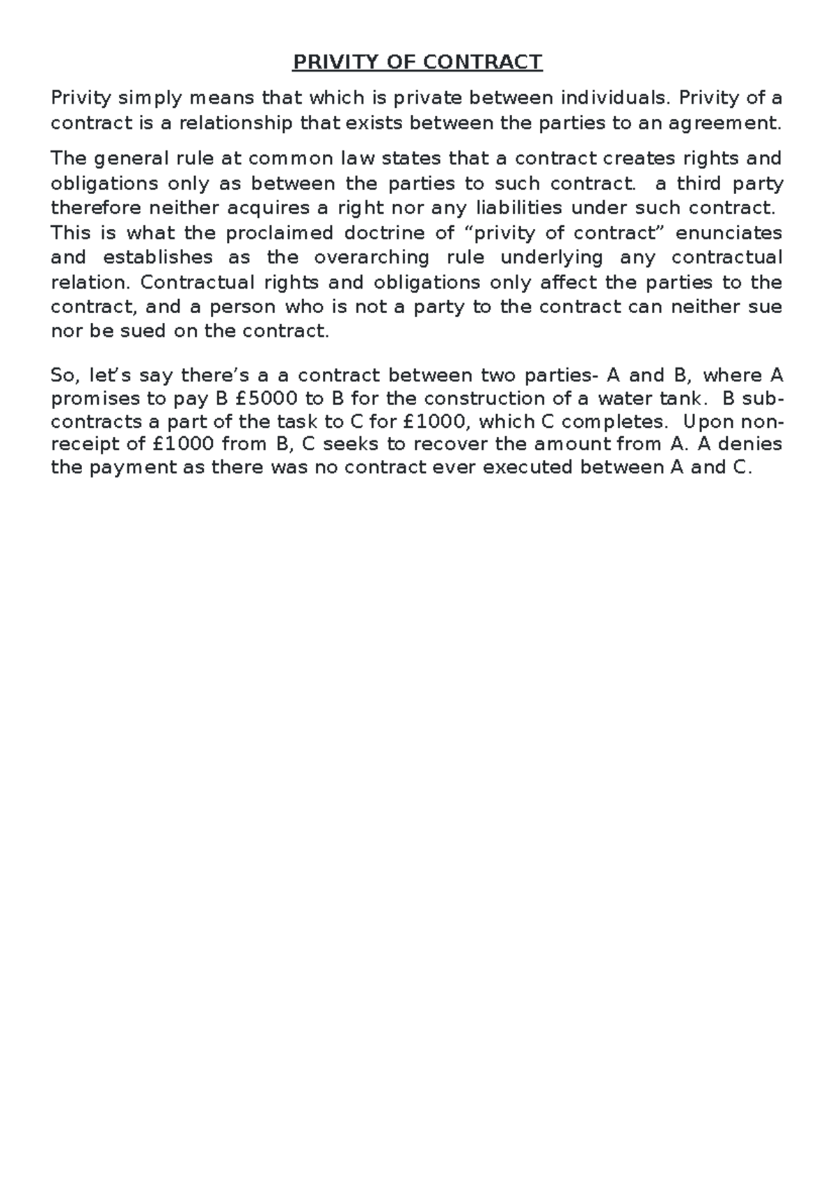 Privity OF Contract - PRIVITY OF CONTRACT Privity simply means that ...