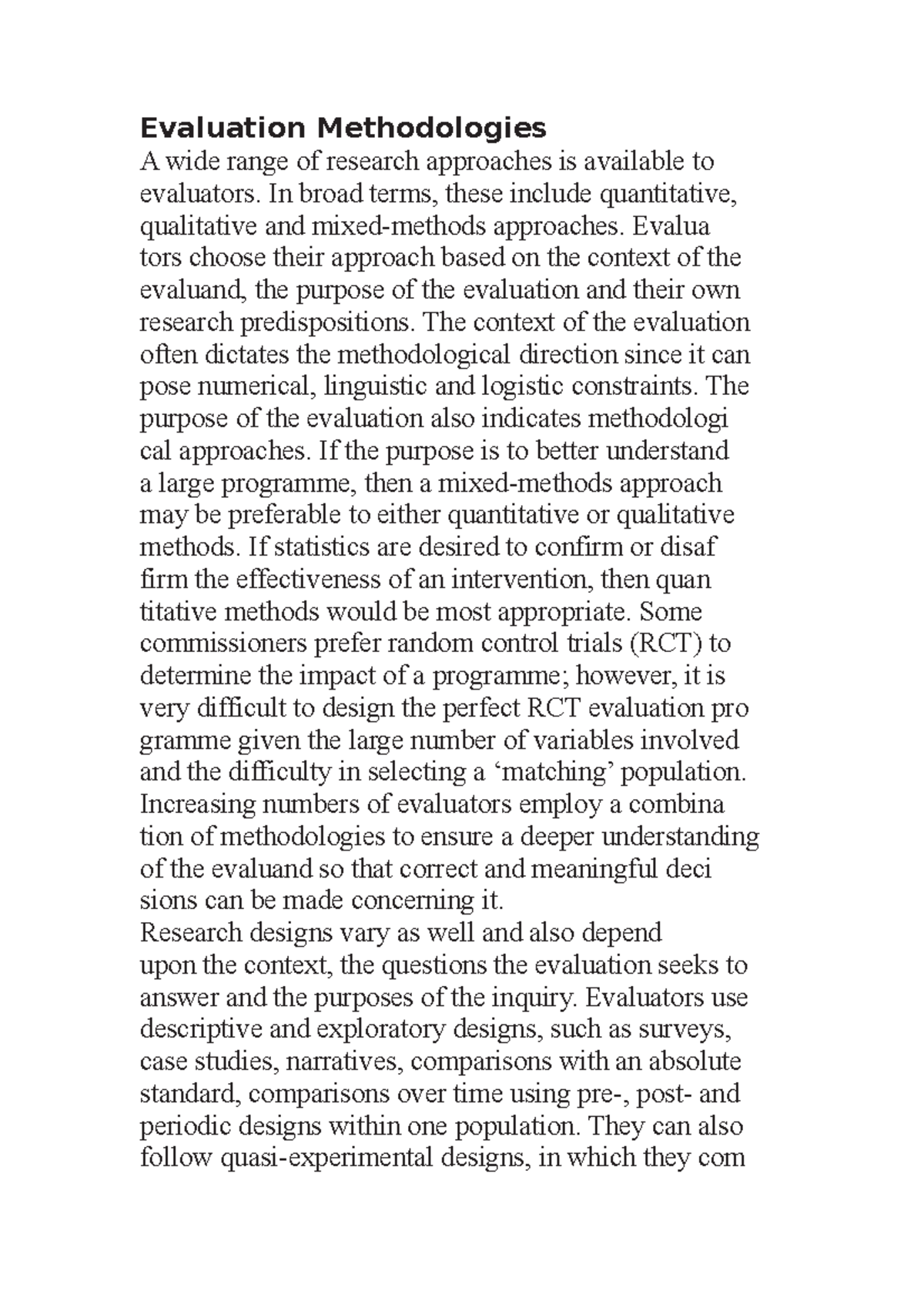 Evaluation Methodologies - In broad terms, these include quantitative ...