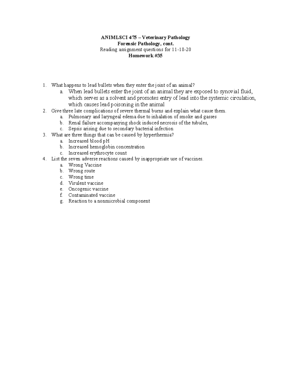 Vet Path HW35 - Vet Path homework - ANIMLSCI 475 – Veterinary Pathology ...
