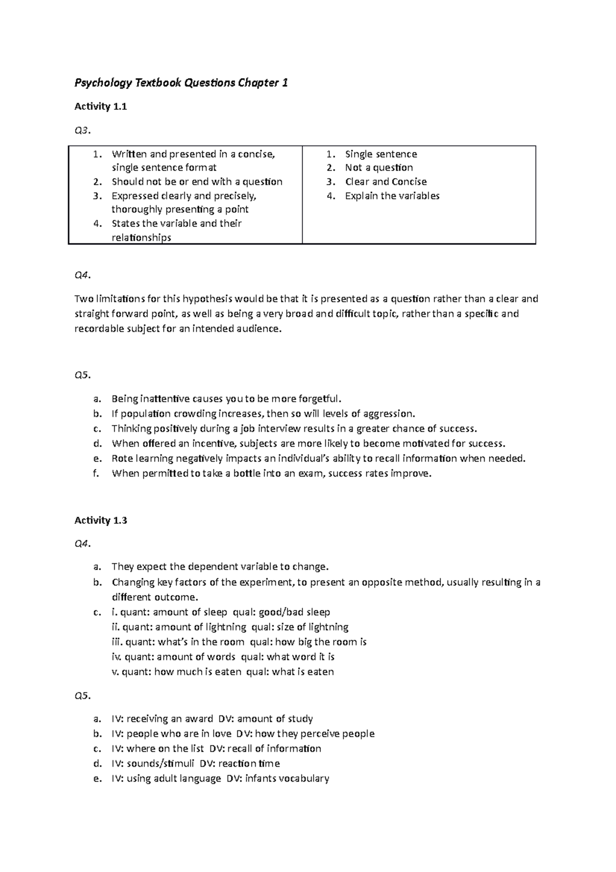 Psychology Textbook Questions - Q3. Written and presented in a concise ...