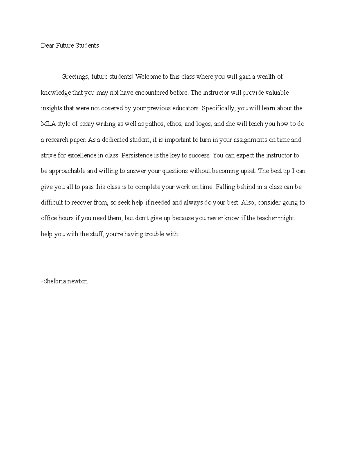 Dear future students SN - Dear Future Students Greetings, future ...