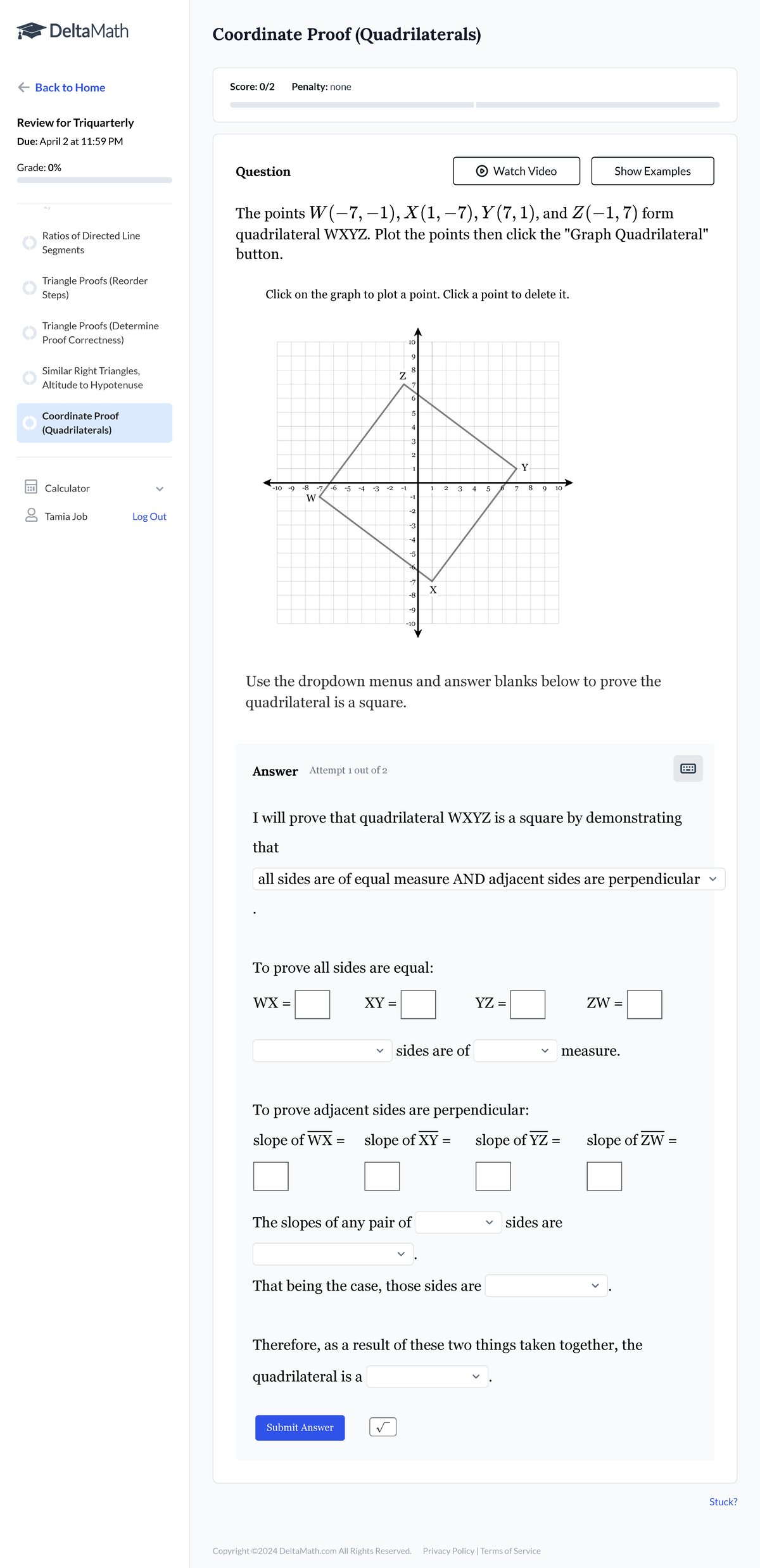 Httpswww - Delta math question - Coordinate Proof (Quadrilaterals ...