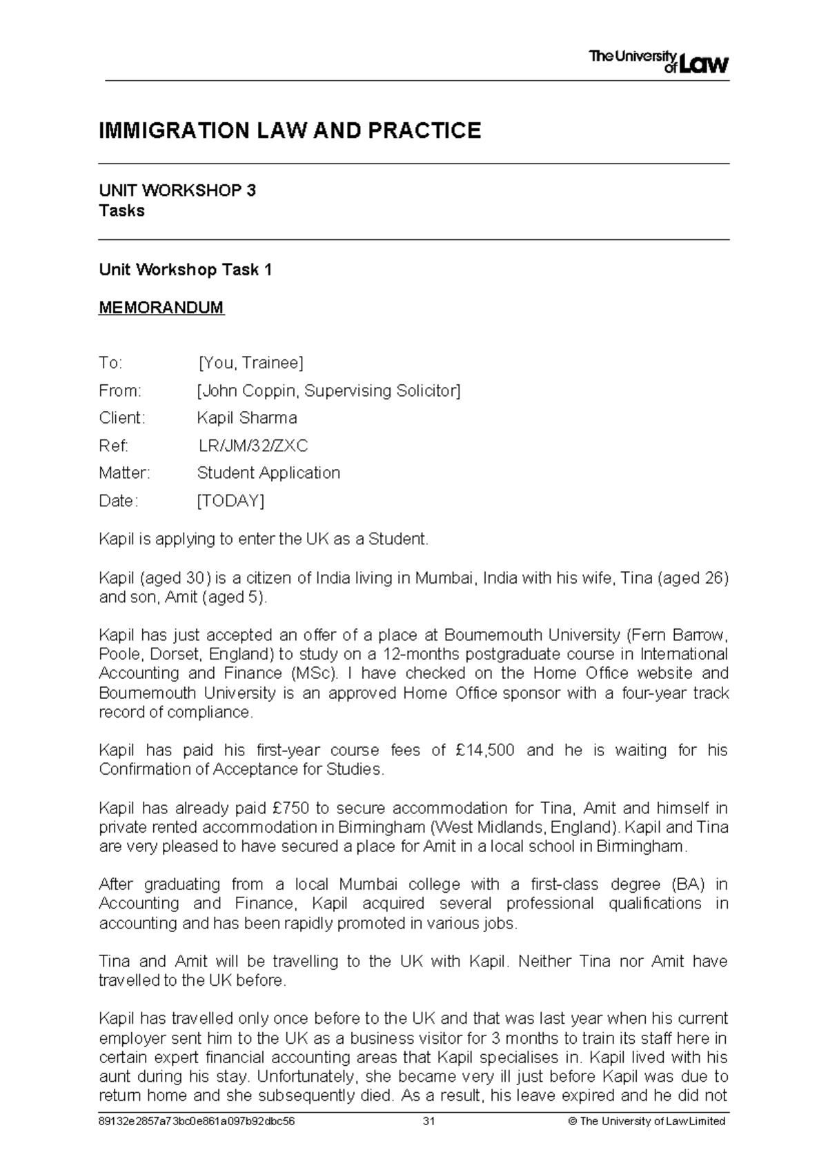 IL WS3 Task 1 - workshop tasks - IMMIGRATION LAW AND PRACTICE UNIT WORKSHOP 3 Tasks Unit ...