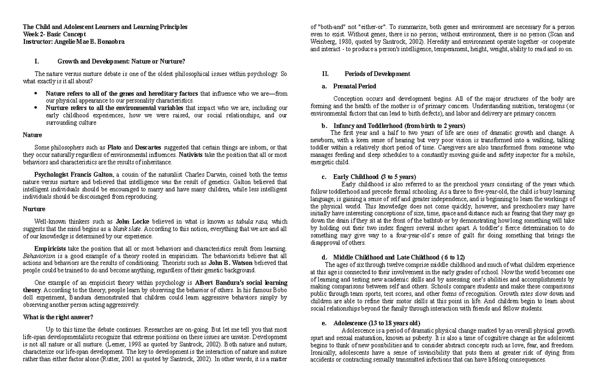 Prof Ed 1 Week 2 - PROF ED MODULES - The Child and Adolescent Learners ...