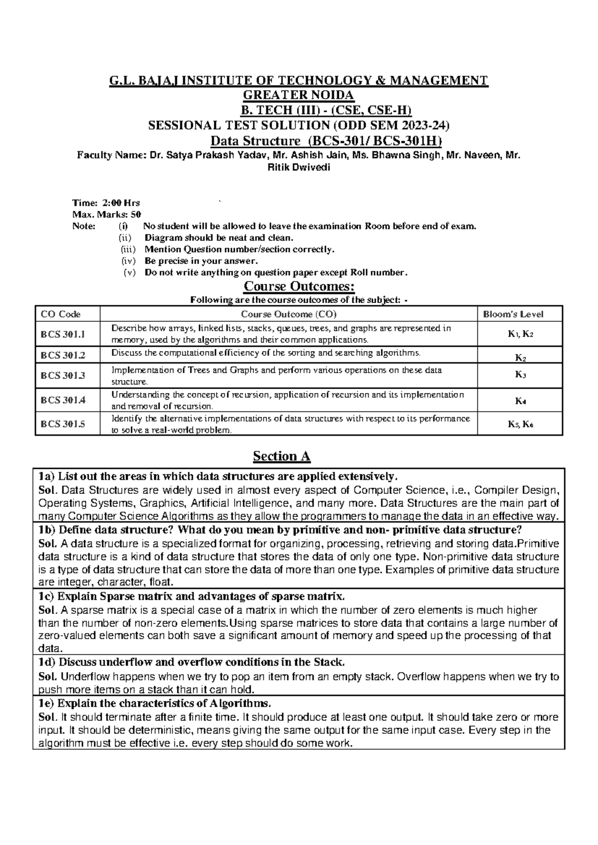 ST1 DS solution (set2) - G. BAJAJ INSTITUTE OF TECHNOLOGY & MANAGEMENT GREATER NOIDA B. TECH ...