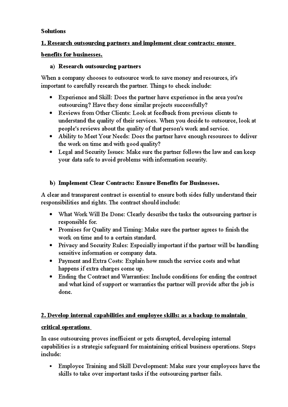 Solutions - Solutions 1. Research outsourcing partners and implement ...