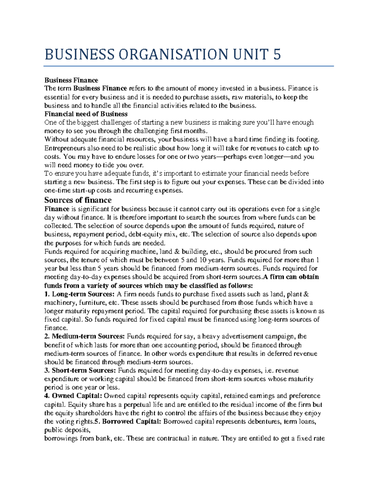 Business Organisation UNIT 5 - BUSINESS ORGANISATION UNIT 5 Business ...