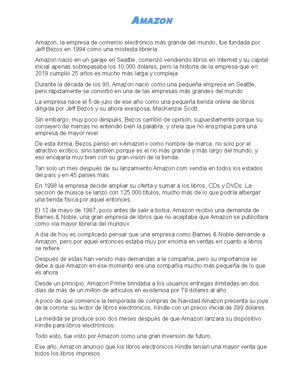 Historia de Amazon - gestión operativa - Studocu
