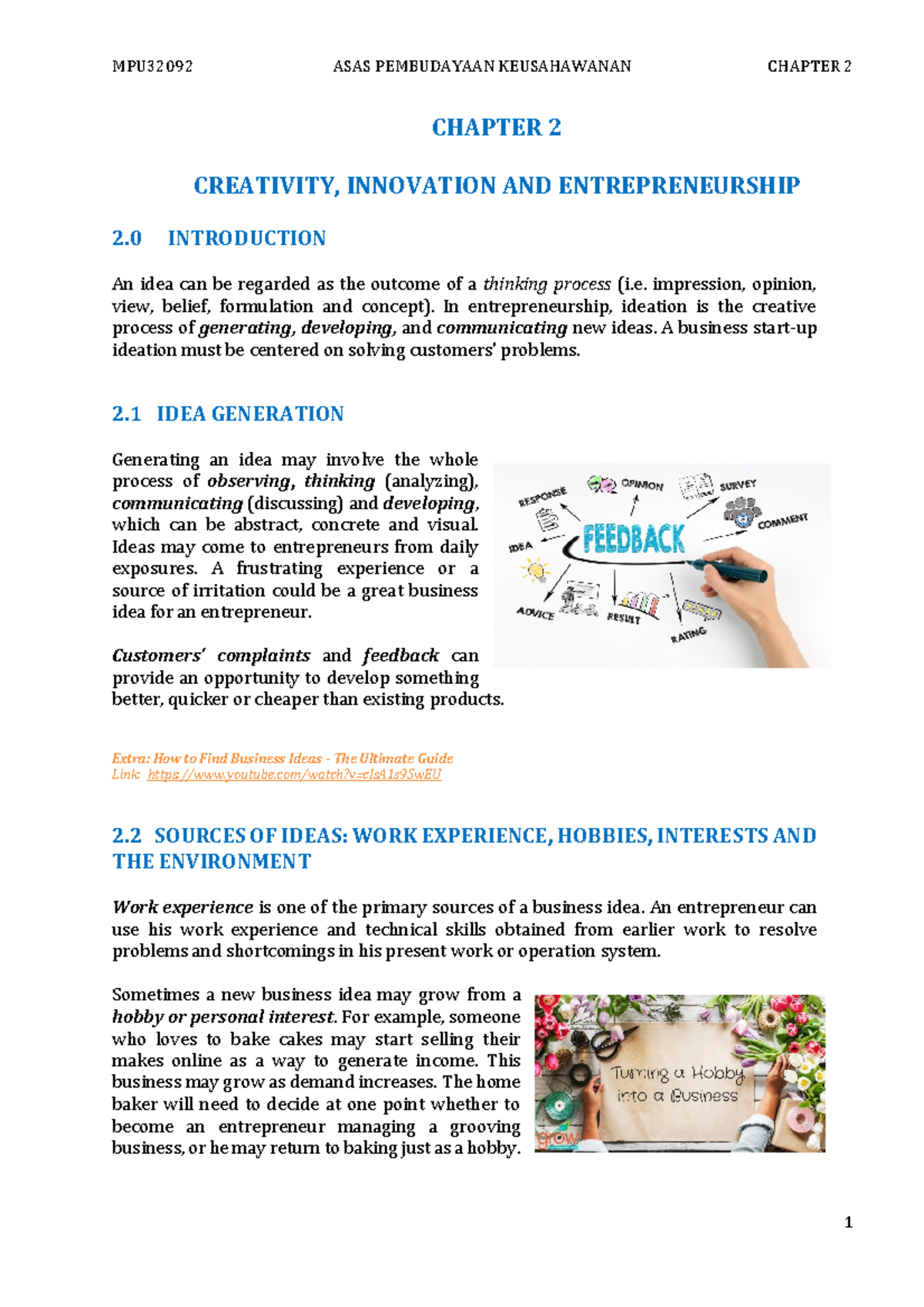 Chapter 2 - Creativity, Innovation AND Entrepreneurship - CHAPTER 2 ...