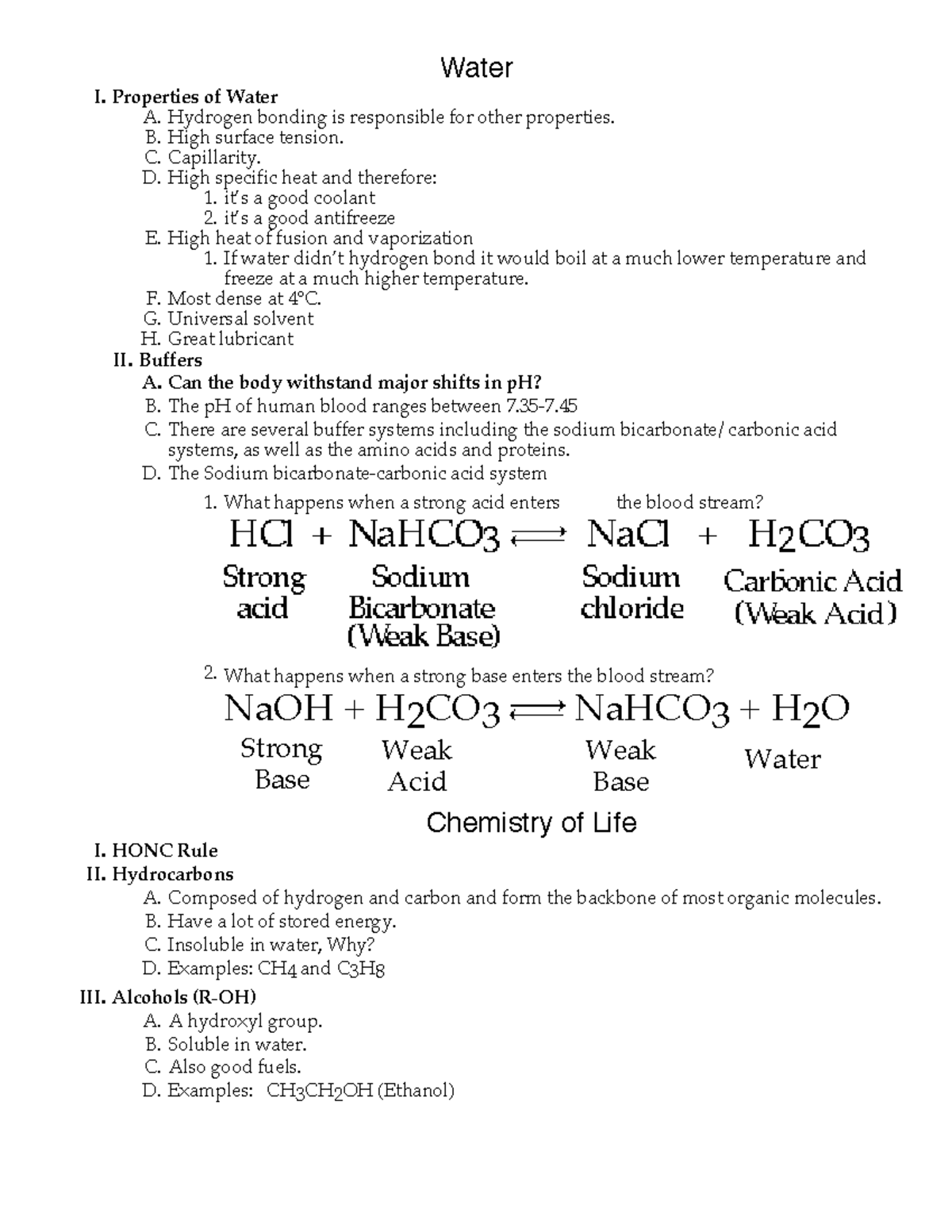 Notes IN Biochemistry PRE MID - Water I. Properties of Water A ...