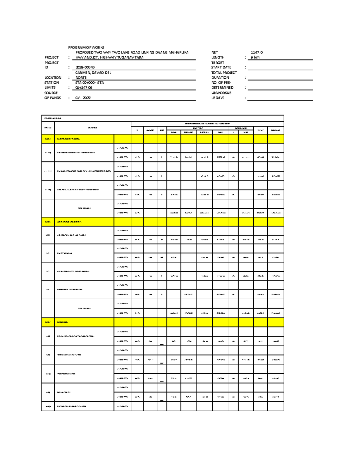 Program OF Works PROGRAM OF WORKS PROJECT PROPOSED TWO WAY TWO LANE