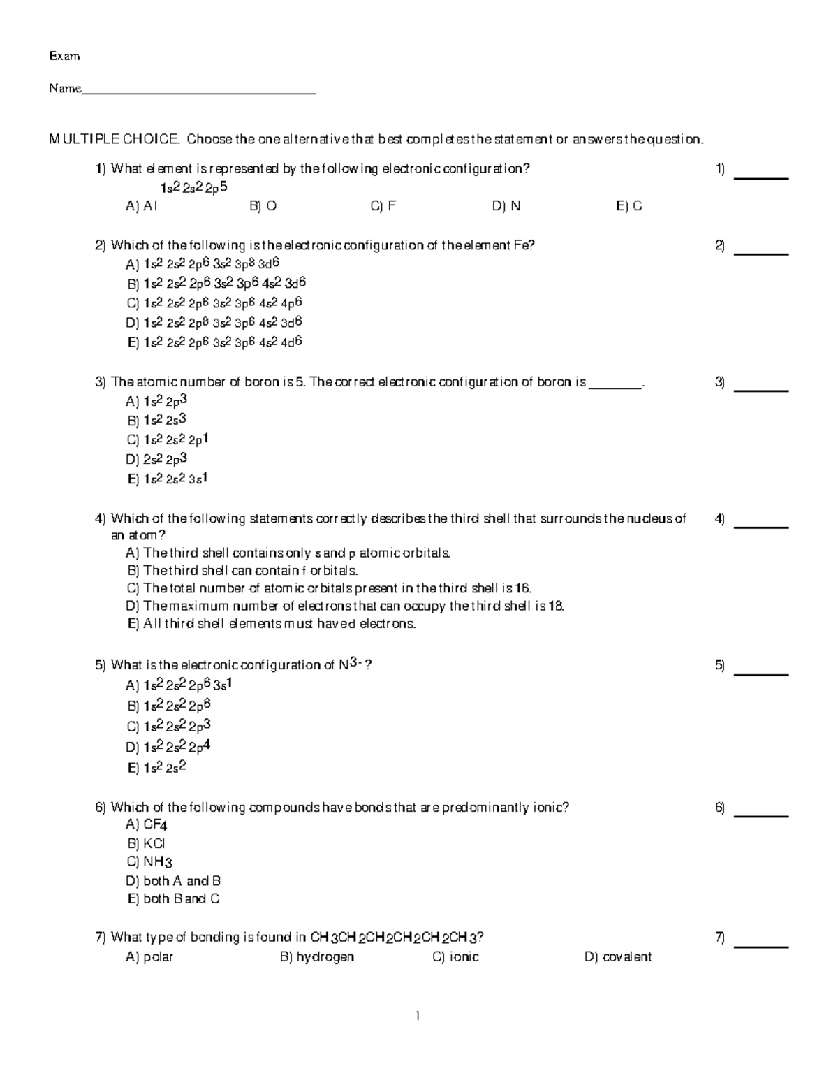 Practice questions for chapter 3- CHM161 - Exam Name ...
