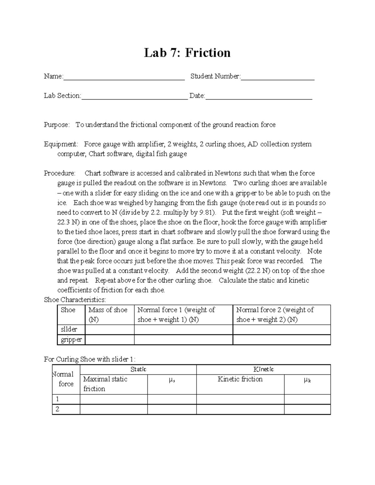 Lab 7 Friction - Lab 7: Friction Name ...