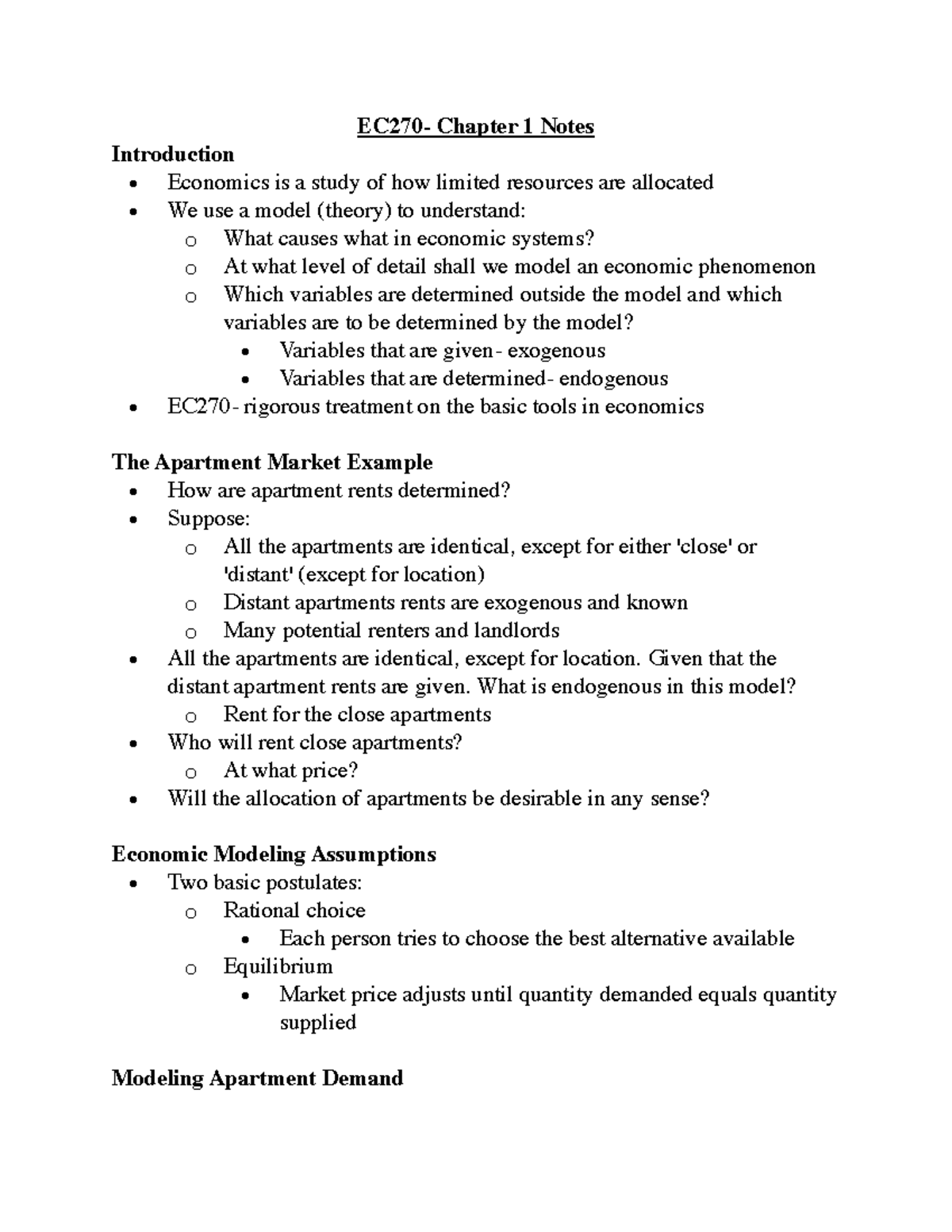 EC270 Ch1 - Lecture notes 1-2 - EC270- Chapter 1 Notes Introduction ...