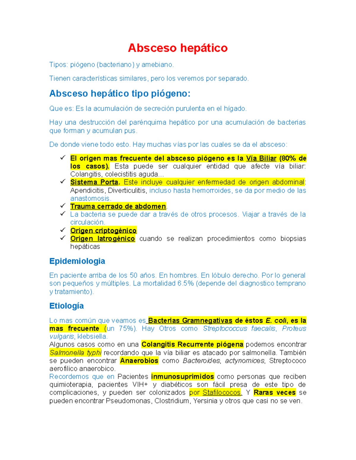 Absceso h - Absceso hepático Tipos: piógeno (bacteriano) y amebiano ...