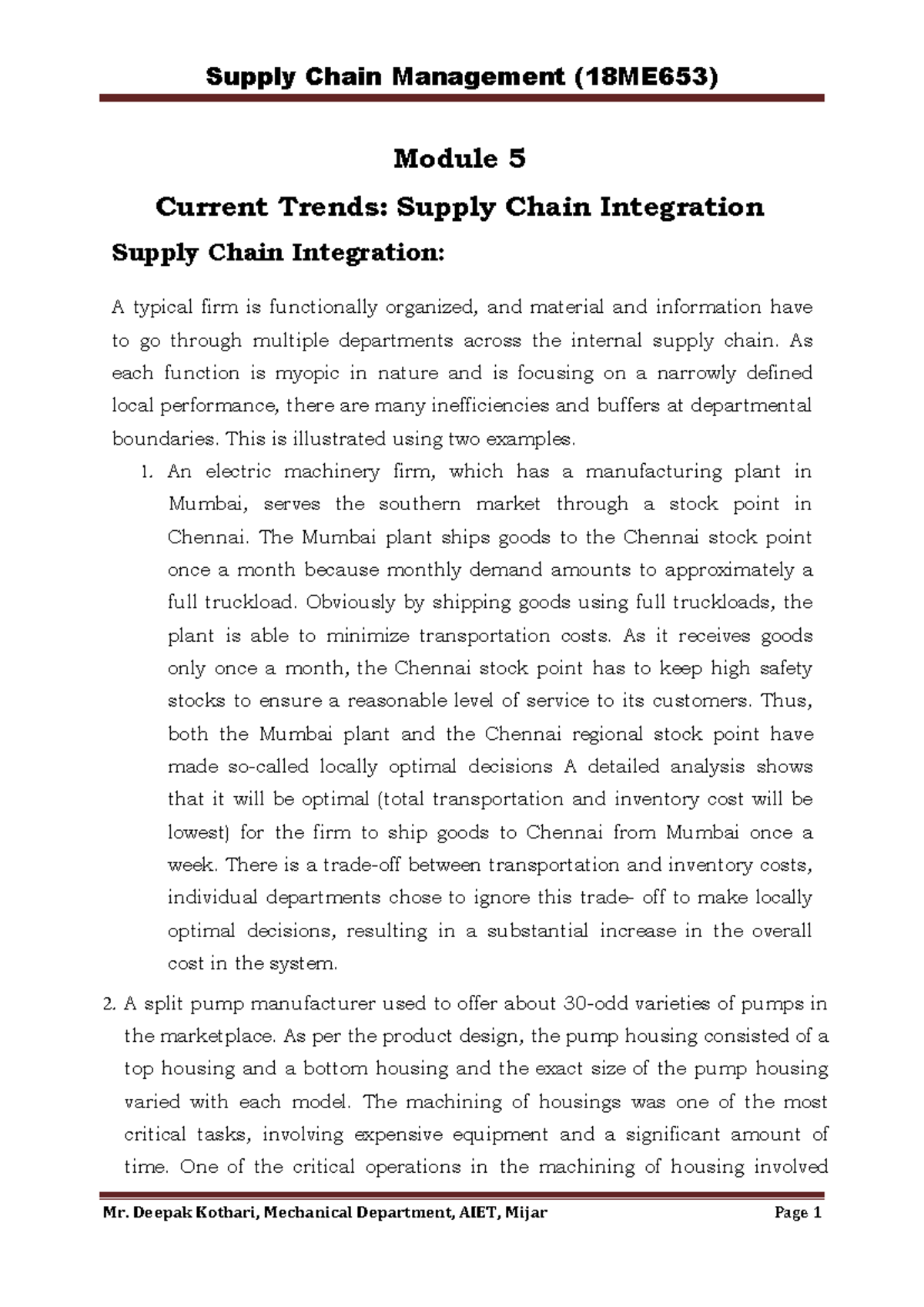 SCM Module 5 notes - Introduction: Supply Chain – Fundamentals ...
