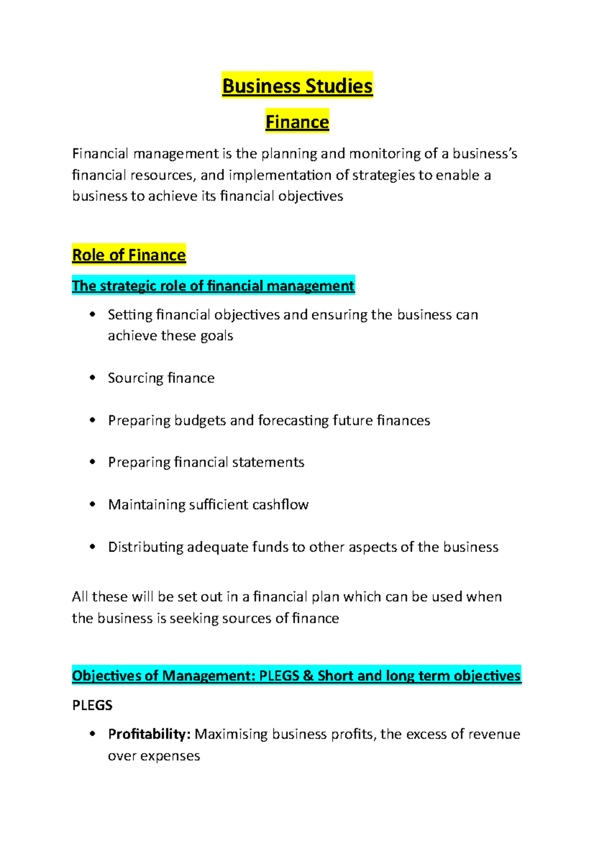 Business Studies Finance notes - Business Studies Finance Financial ...
