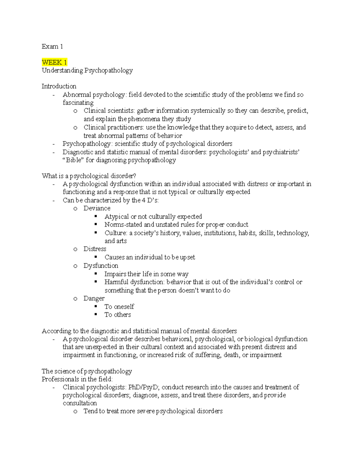 Exam 1 - Exam 1 study guide - Exam 1 WEEK 1 Understanding ...