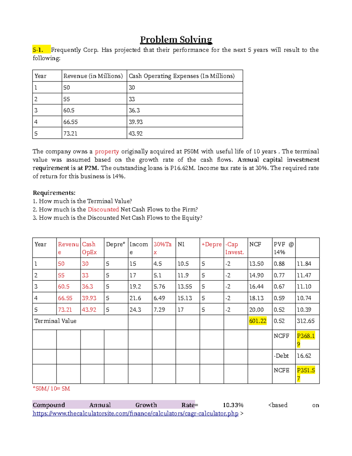 Discounted Cash Flows Method Problems - Problem Solving 5 - 1. - Studocu