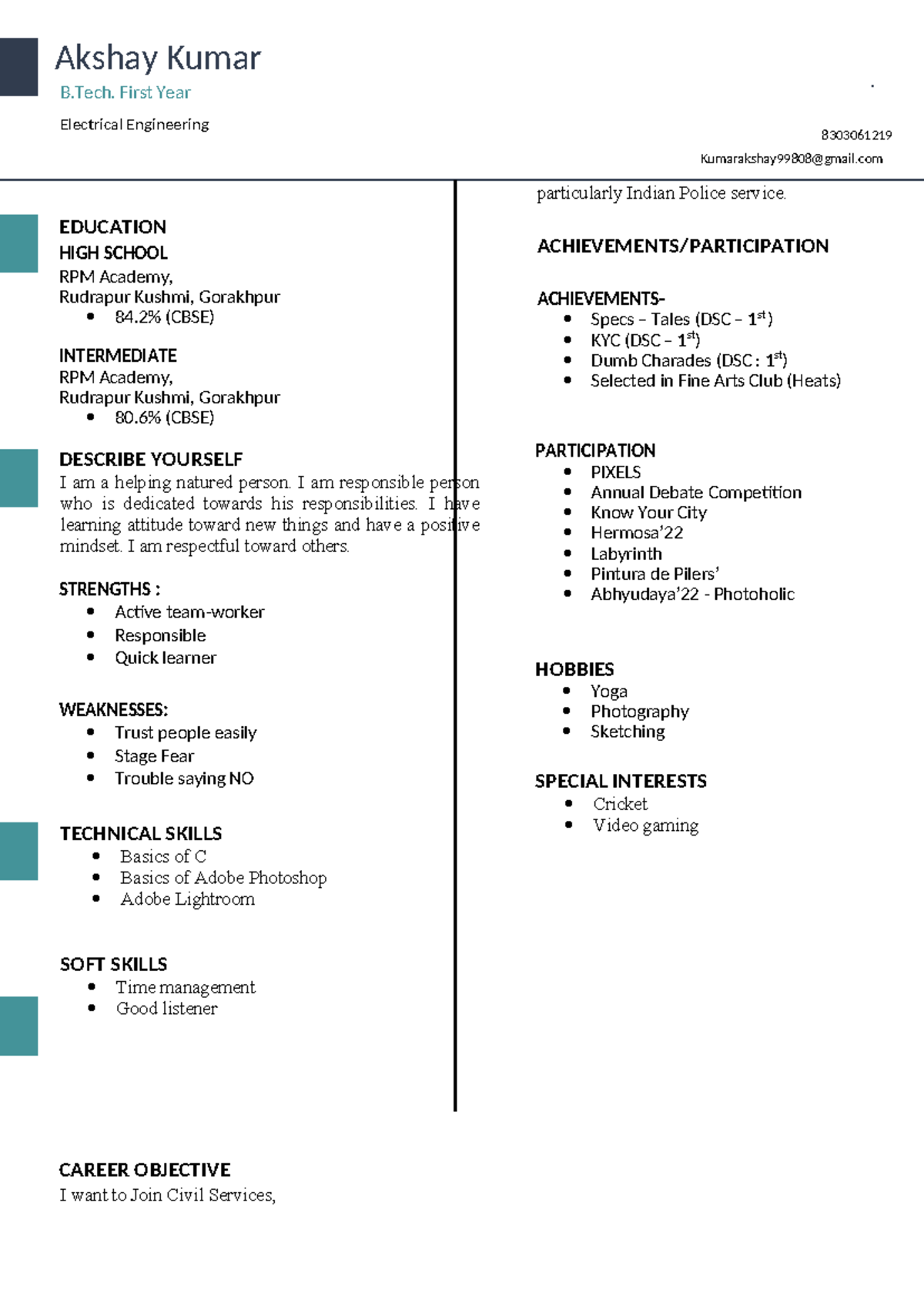 DSC Resume akshay - notes - EDUCATION HIGH SCHOOL RPM Academy, Rudrapur ...