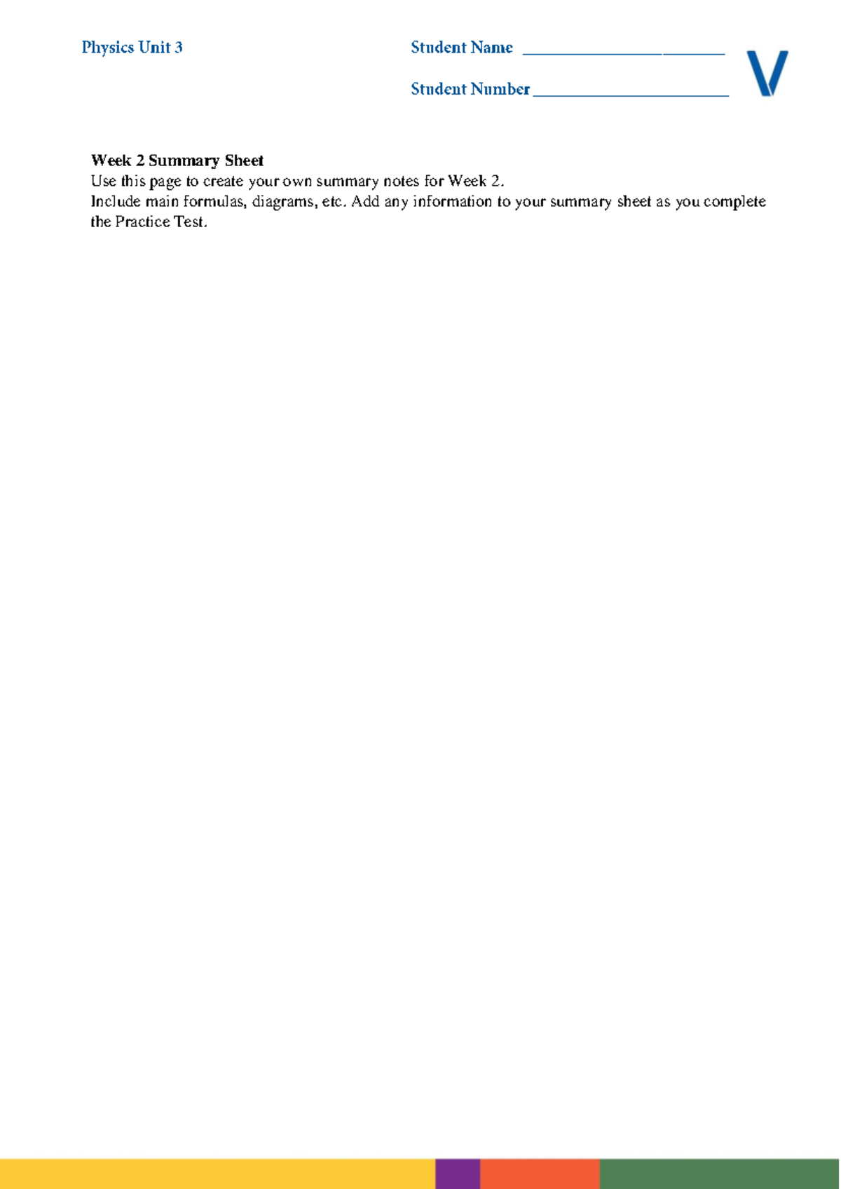 Ph033workbook 2 - simple notes - Week 2 Summary Sheet Use this page to ...