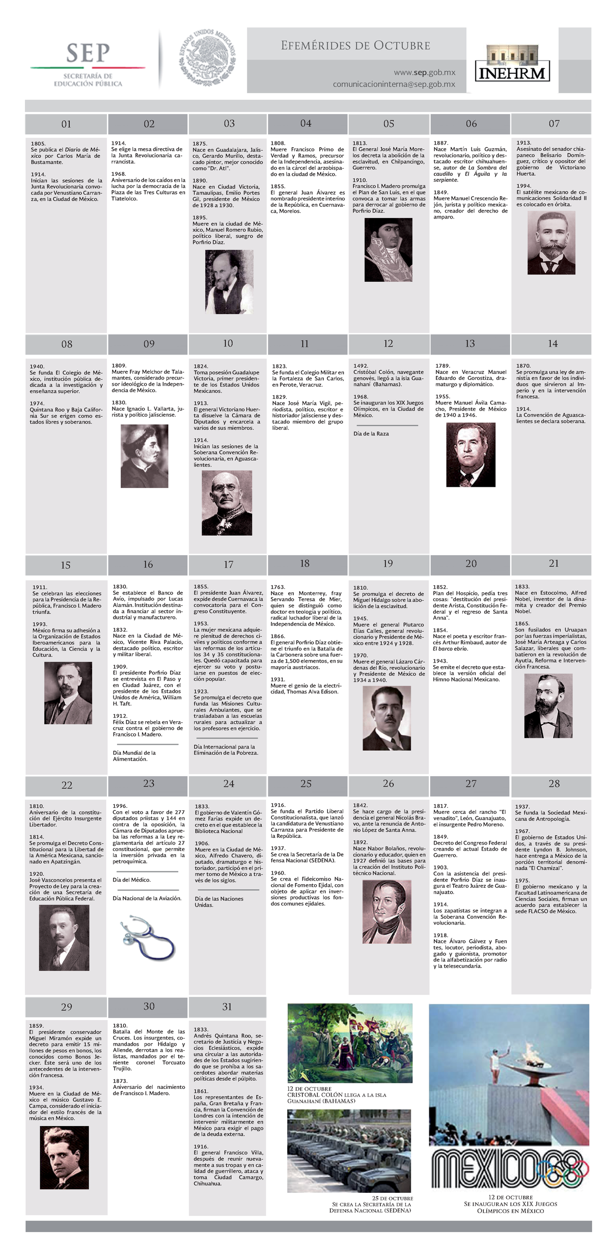 Efem rides Octubre - Efemérides de Octubre comunicacioninterna@sep.gob 01 08 15 22 29 02 03 04 ...
