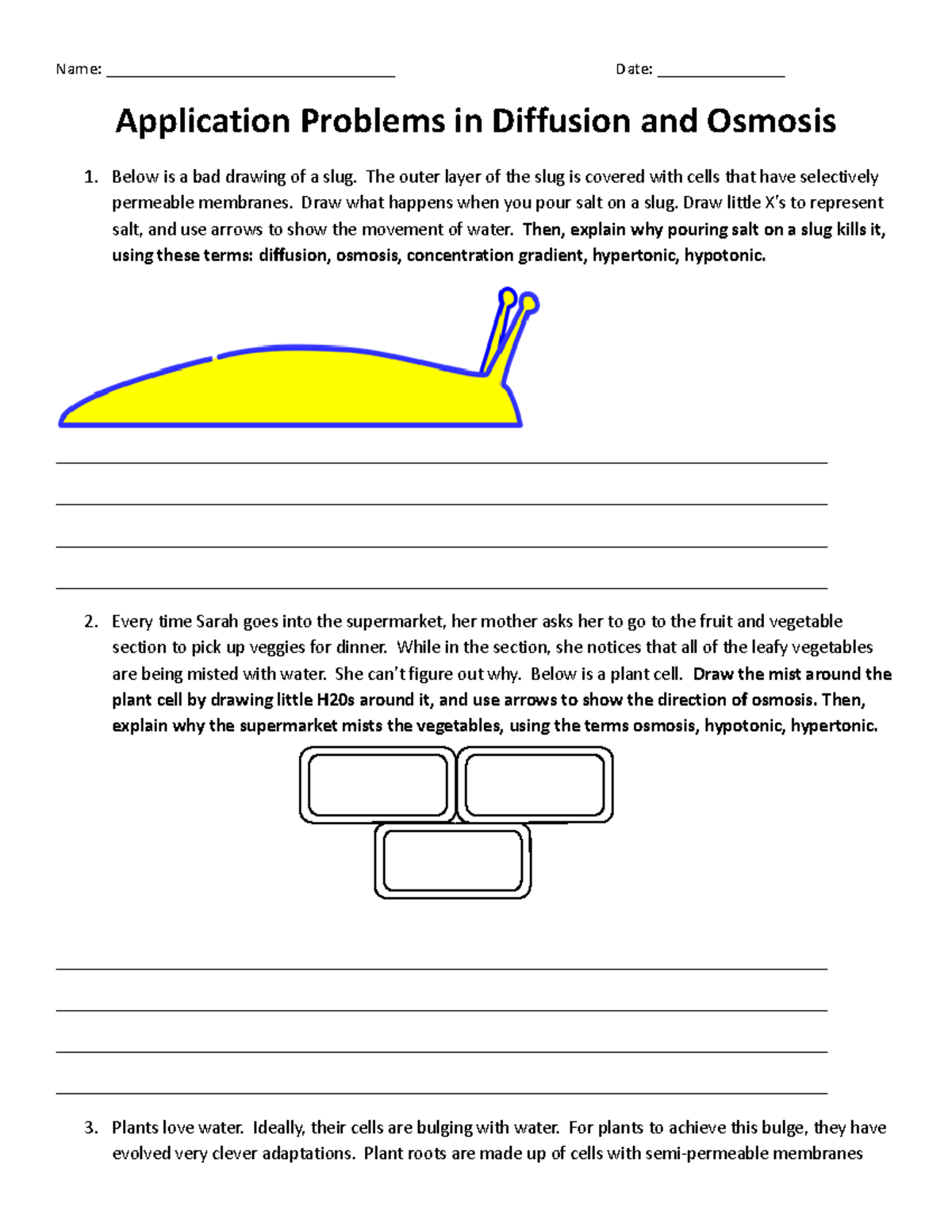 Application Problems in Diffusion and Osmosis - Name ...