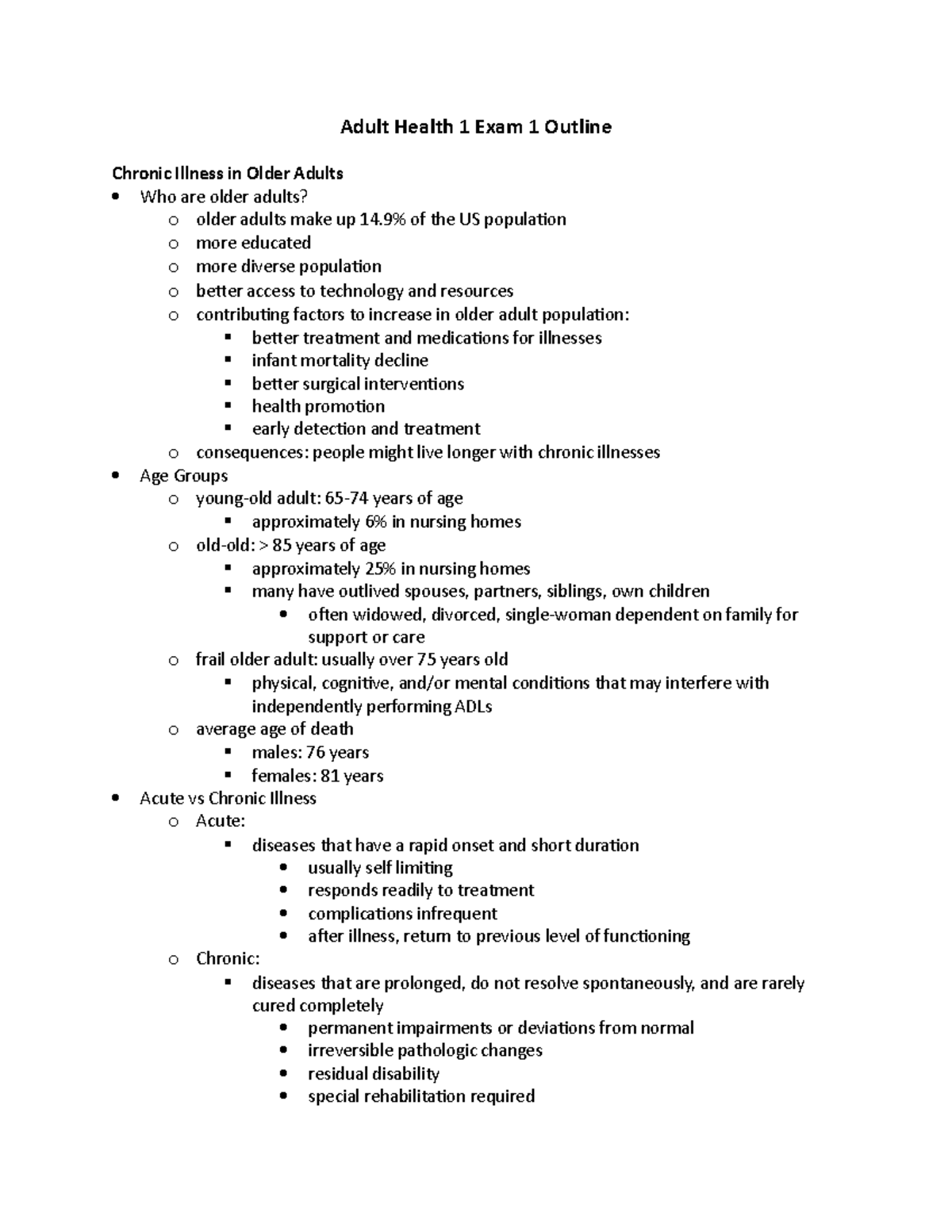 Adult Health 1 Exam 1 Outline - Adult Health 1 Exam 1 Outline Chronic ...