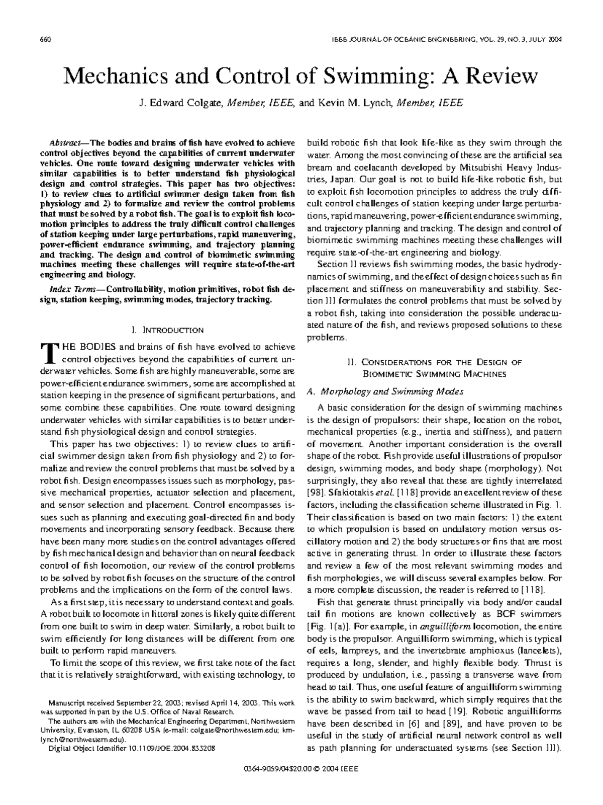 Journal swimming - 660 IEEE JOURNAL OF OCEANIC ENGINEERING, VOL. 29, NO ...