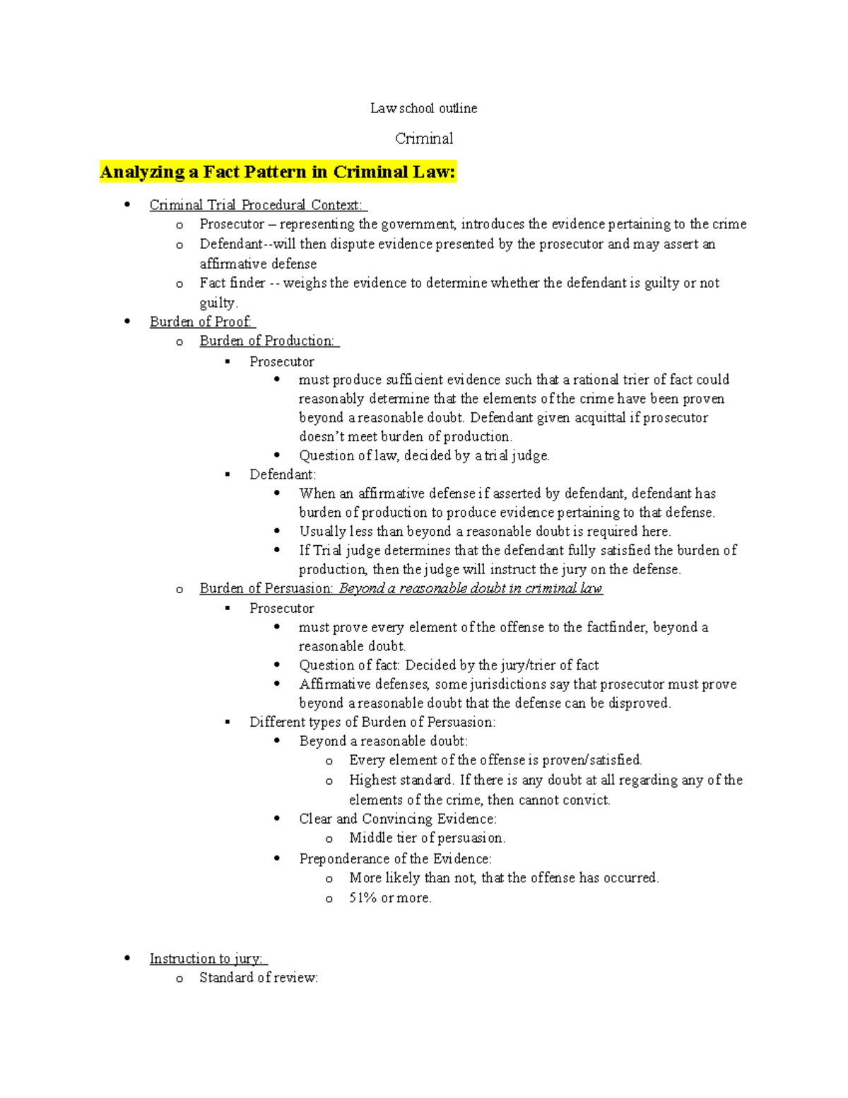 Criminal Law main outline - Law school outline Criminal Analyzing a ...