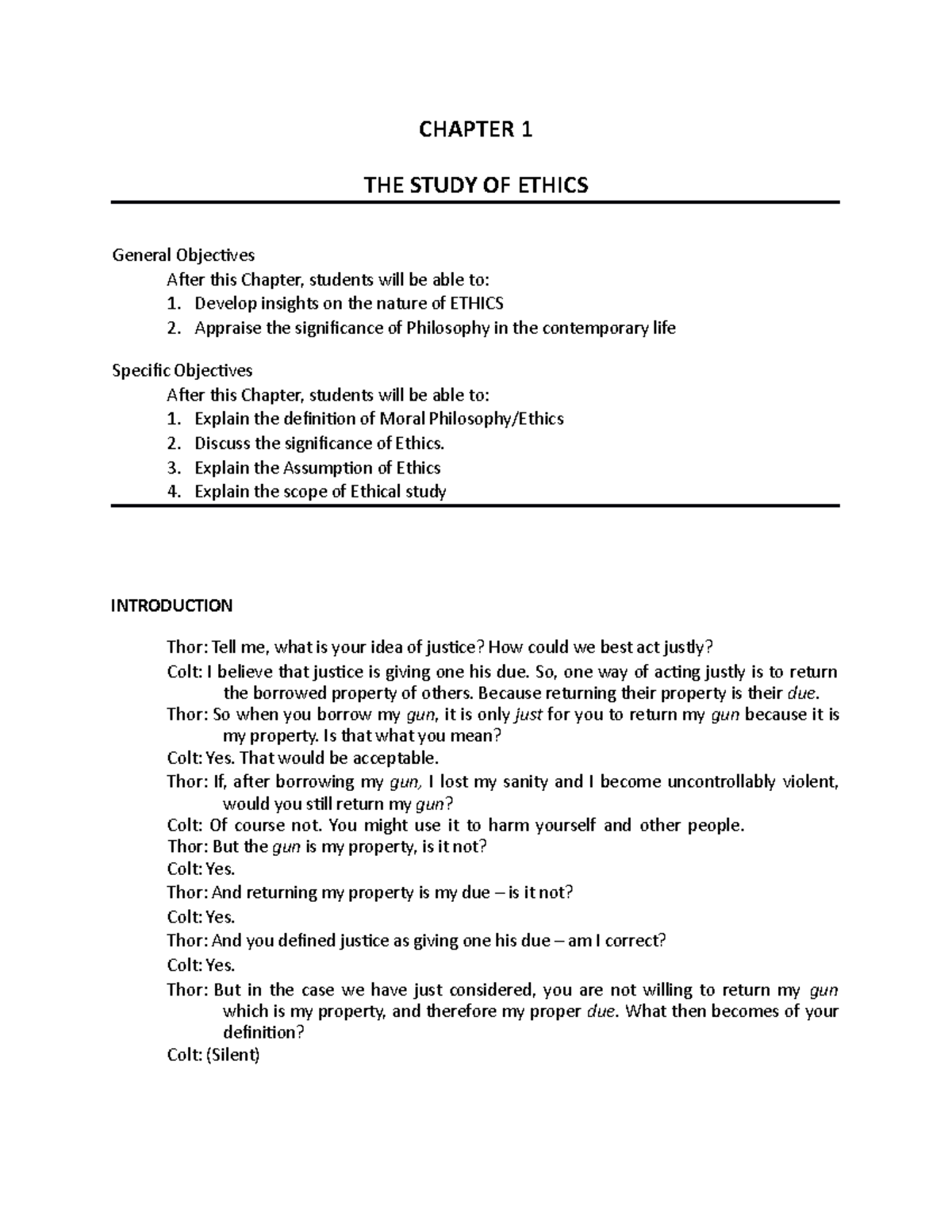 Ethics chapter 1-3 - Lecture notes 1-3 - CHAPTER 1 THE STUDY OF ETHICS ...