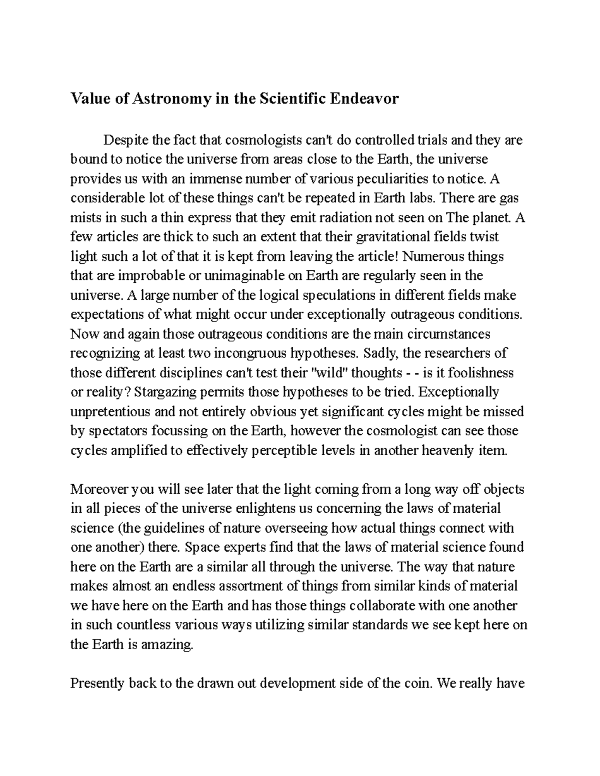 Value of Astronomy in the Scientific Endeavor - A considerable lot of ...
