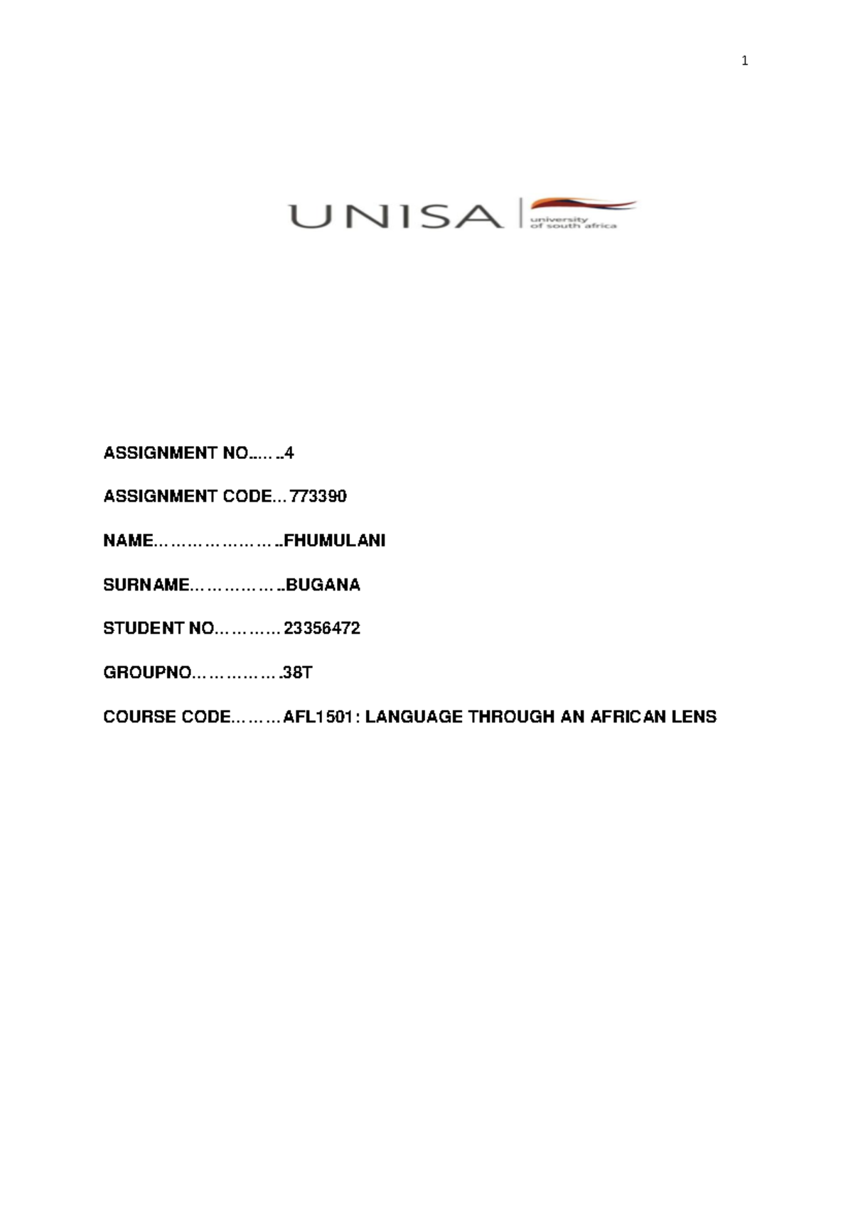 ASSIGNMENT 4 language and form of address - ASSIGNMENT NO ...