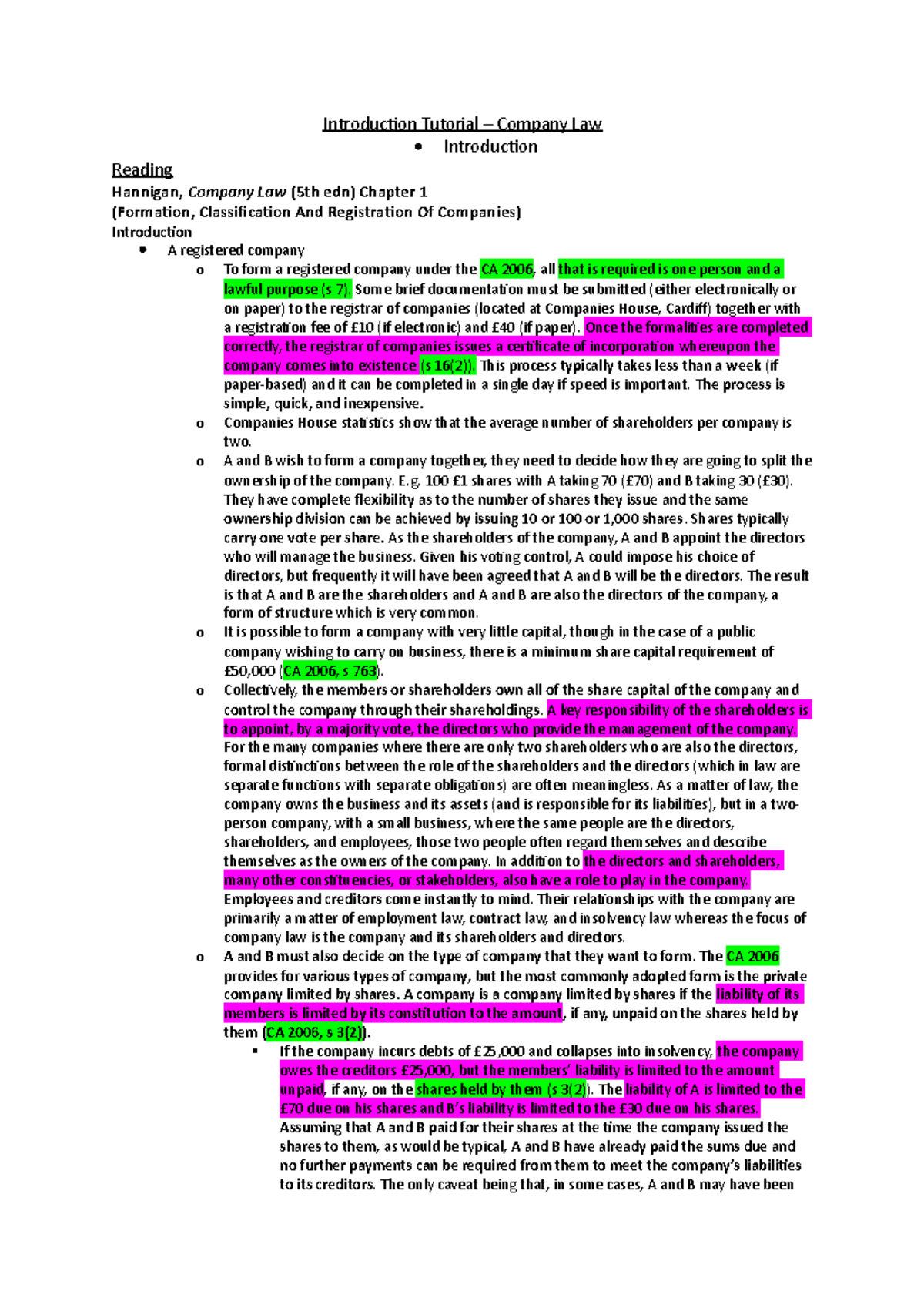 Introduction Tutorial Activity - Introduction Tutorial – Company Law ...