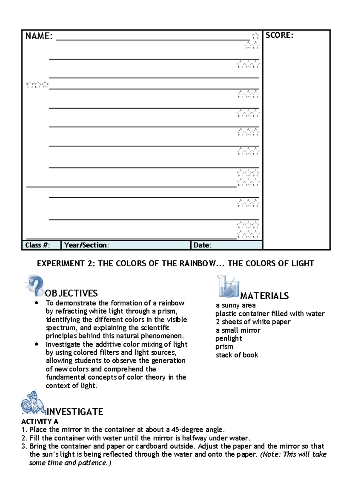 Rinhs science 8 1st experiment 2 the colors of the rainbow the colors ...