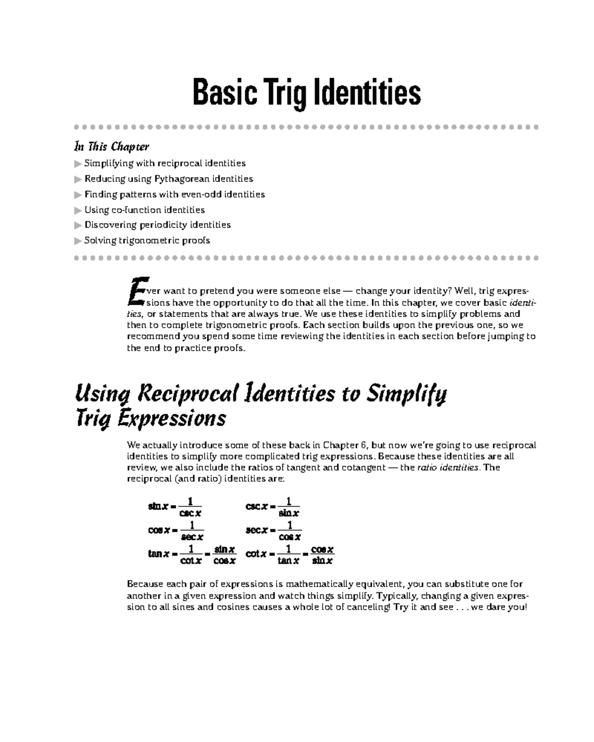 Trigonometric Identities - Basic Trig Identities In This Chapter ...