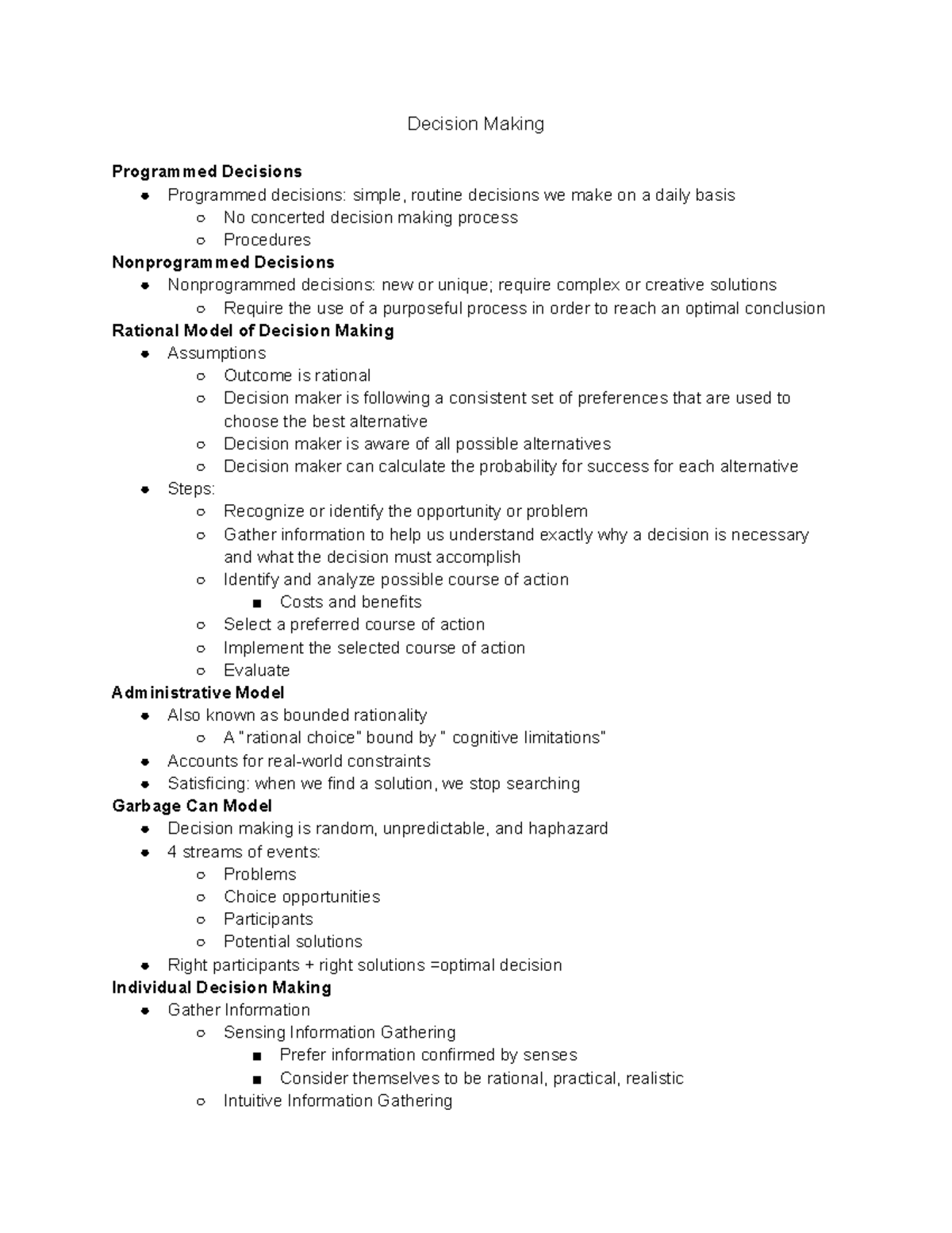 Week 13 Decision Making - Decision Making Programmed Decisions ...