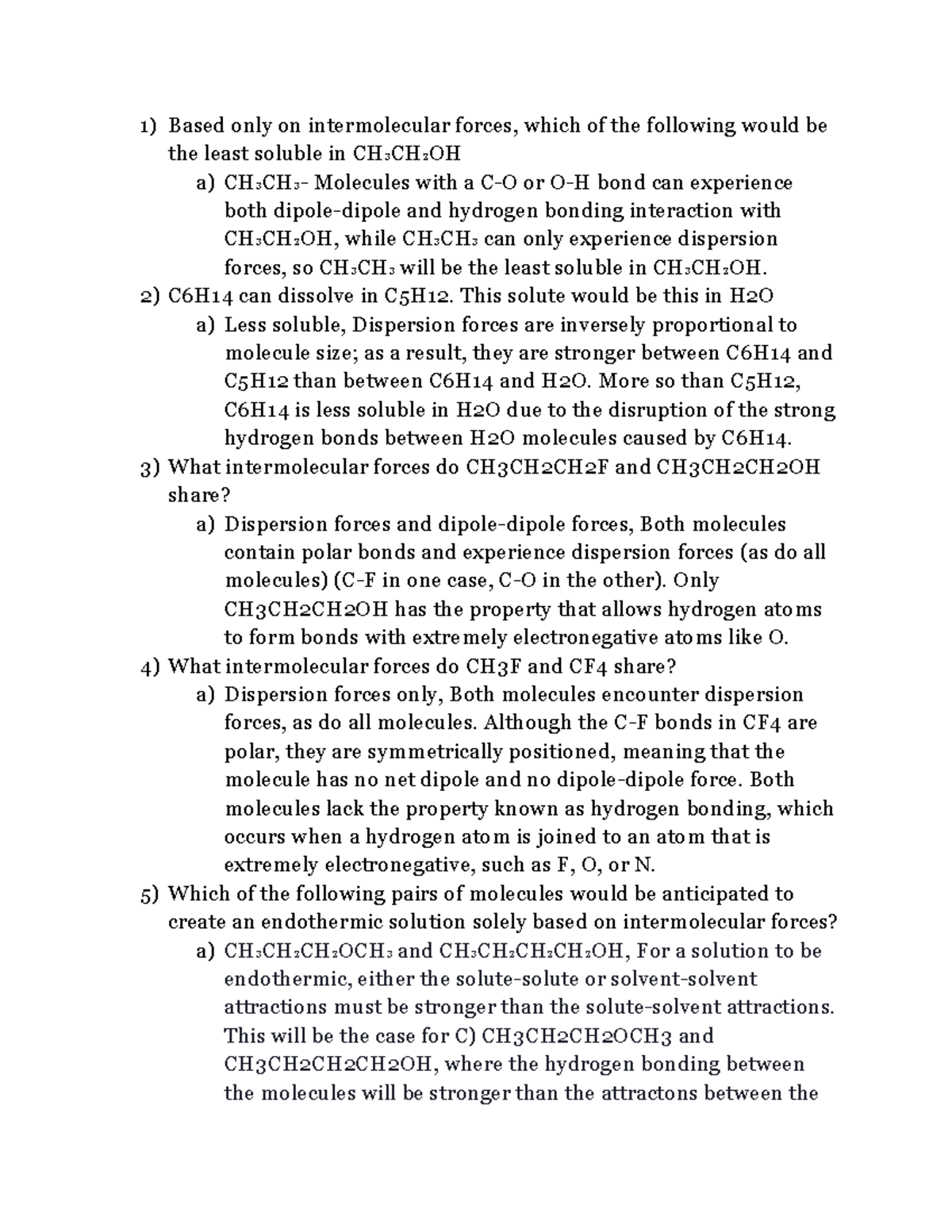 Chem notes pt. 3 - Some practice questions and answers - Based only on ...