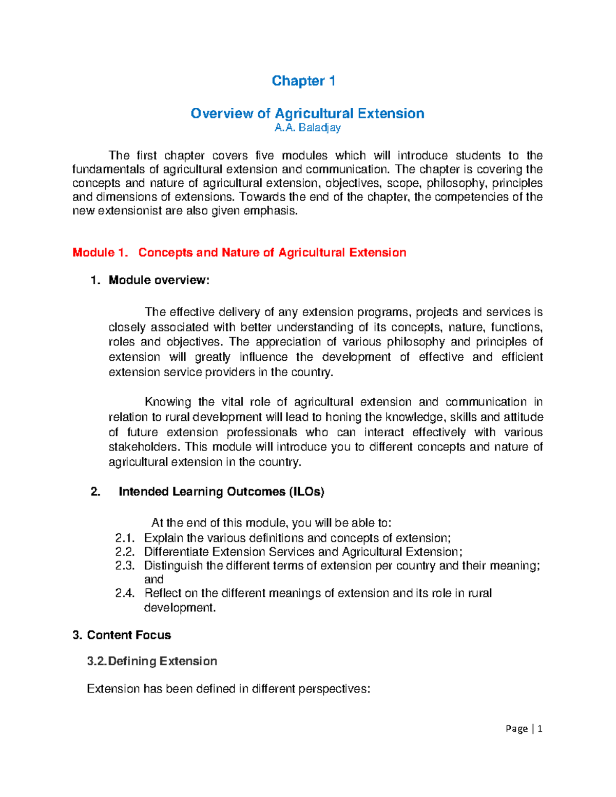 AG EX - Module 1 - Concepts and Nature of Agricultural Extension ...