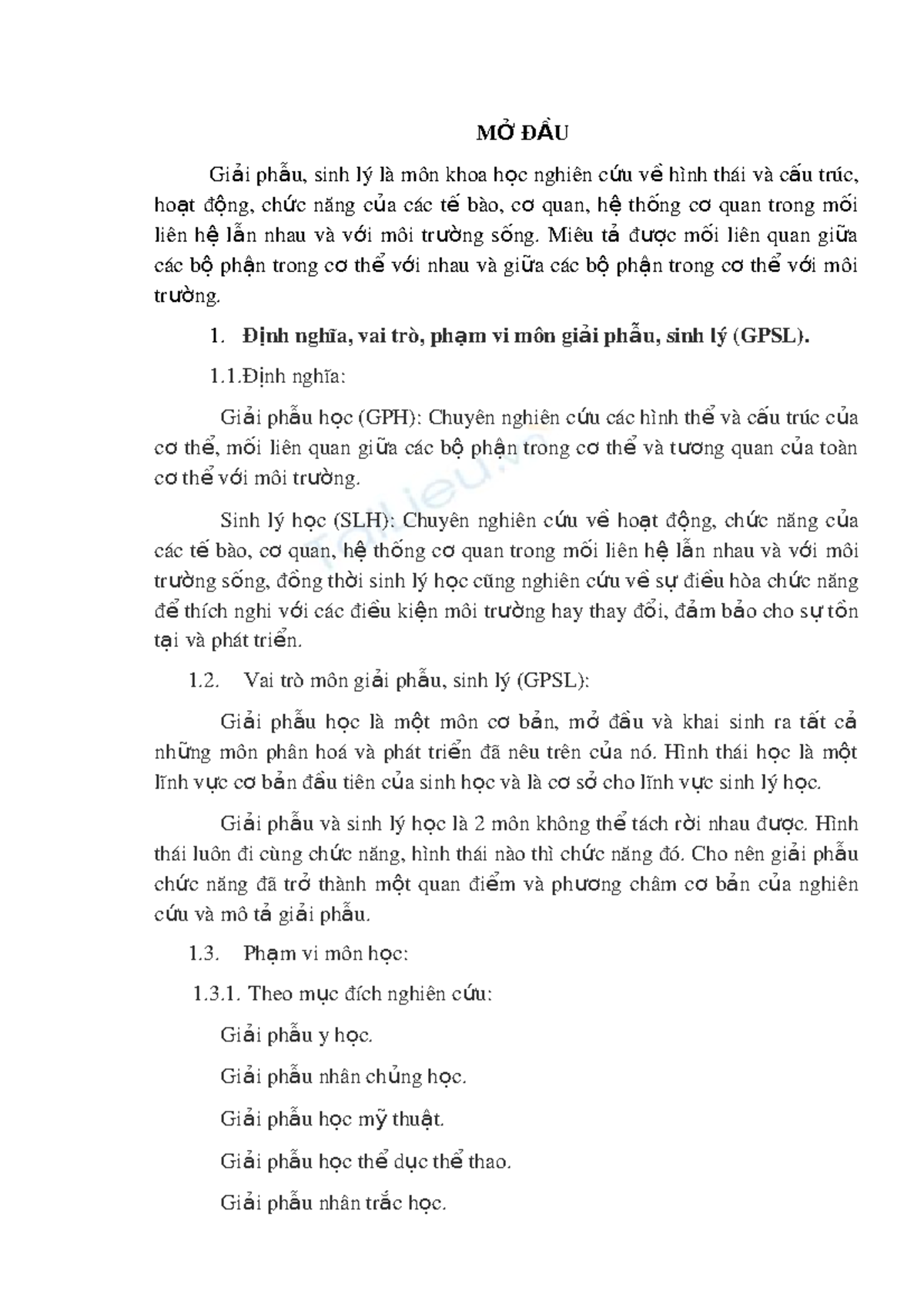 Bai 1 dai cuong gpsl copy 8818 - M Ở Đ ẦU Gi ải ph ẫu, sinh l ýlà môn khoa h ọc nghi ên c ứu v ề ...