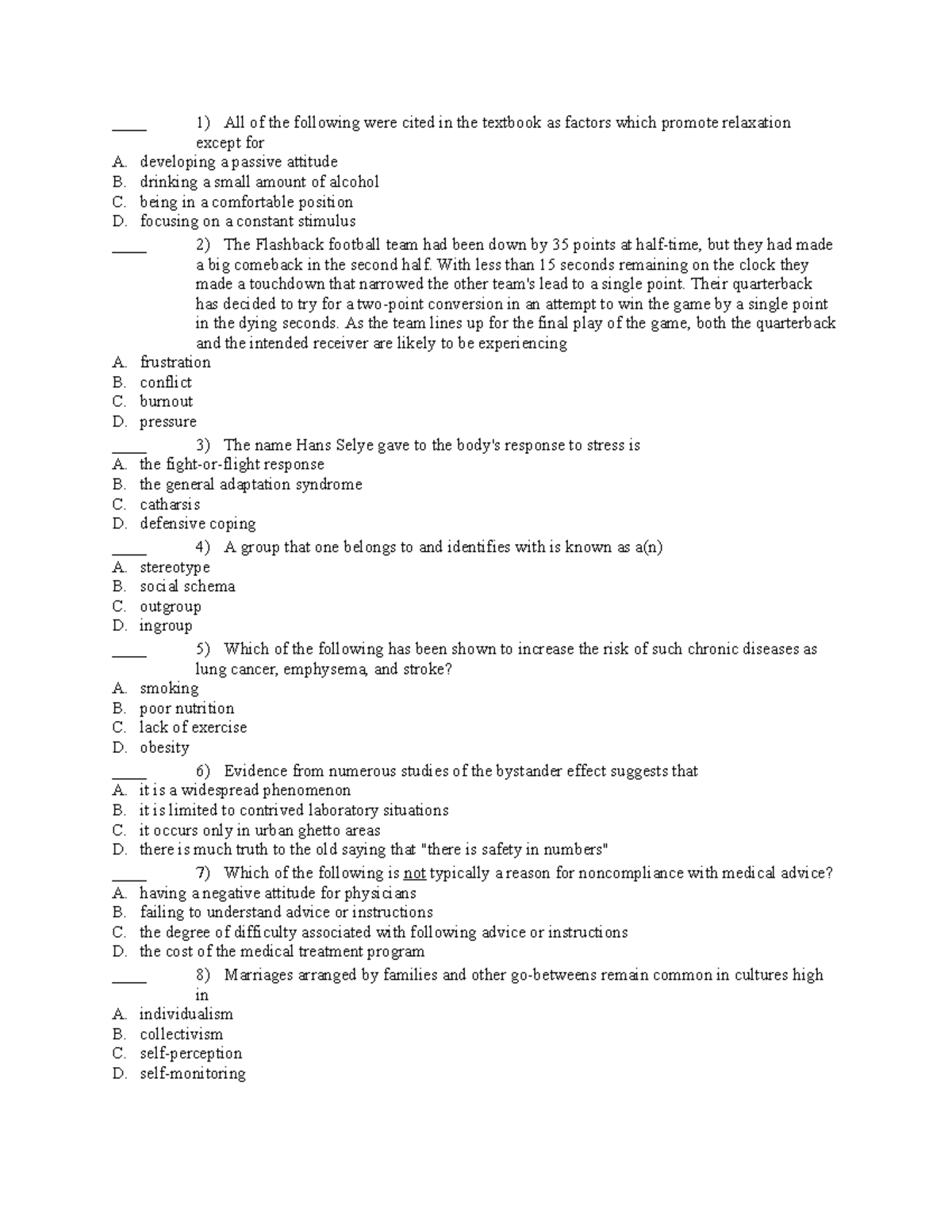 MC Test 6 full - Utm PSY100Y5 multiple choice - ____ 1) All of the ...