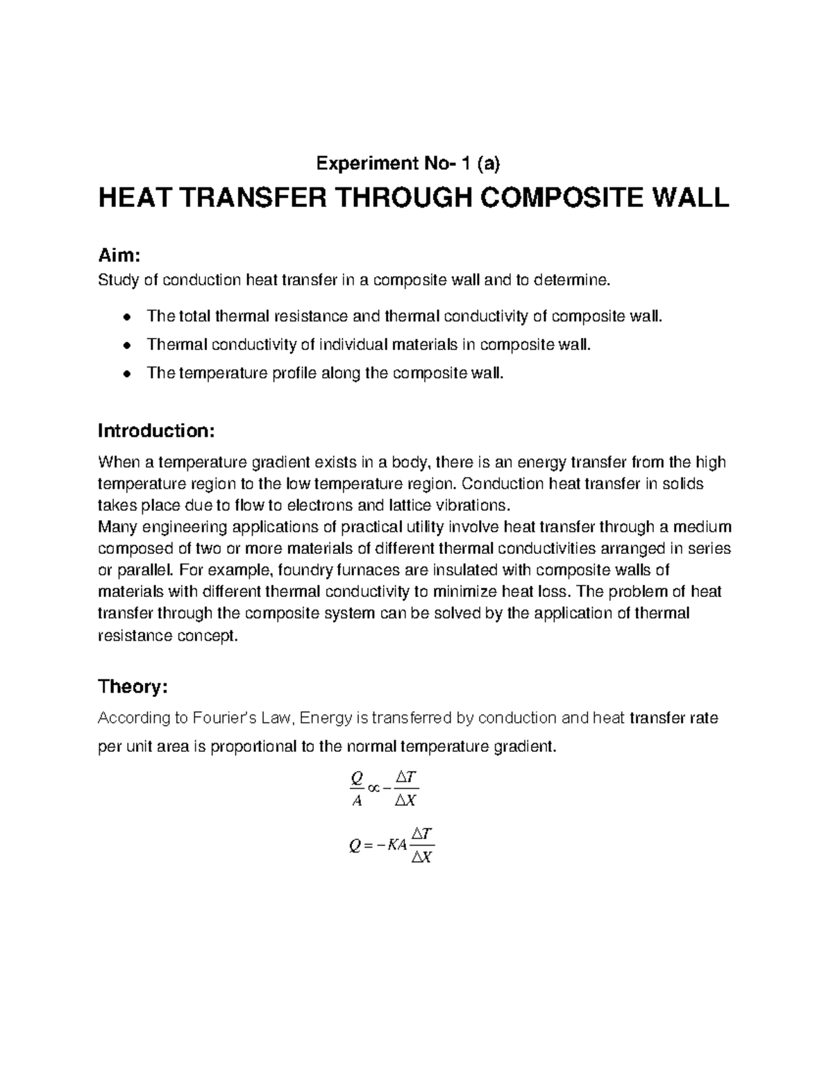 CLP 301 Lab Manuals - Lab Manual - Experiment No- 1 (a) HEAT TRANSFER ...