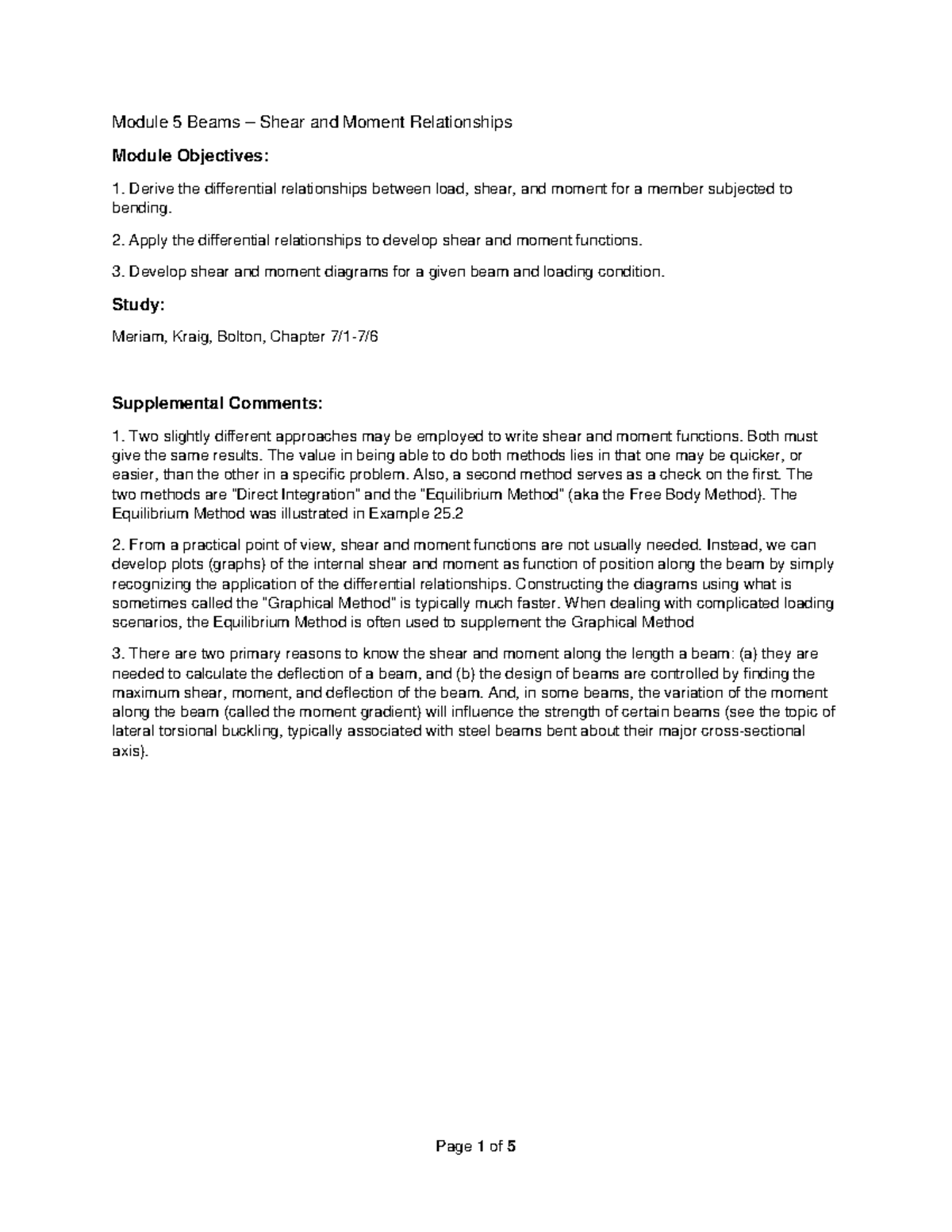CVEEN 2010 Module 5 2 Note - Module 5 Beams – Shear and Moment ...