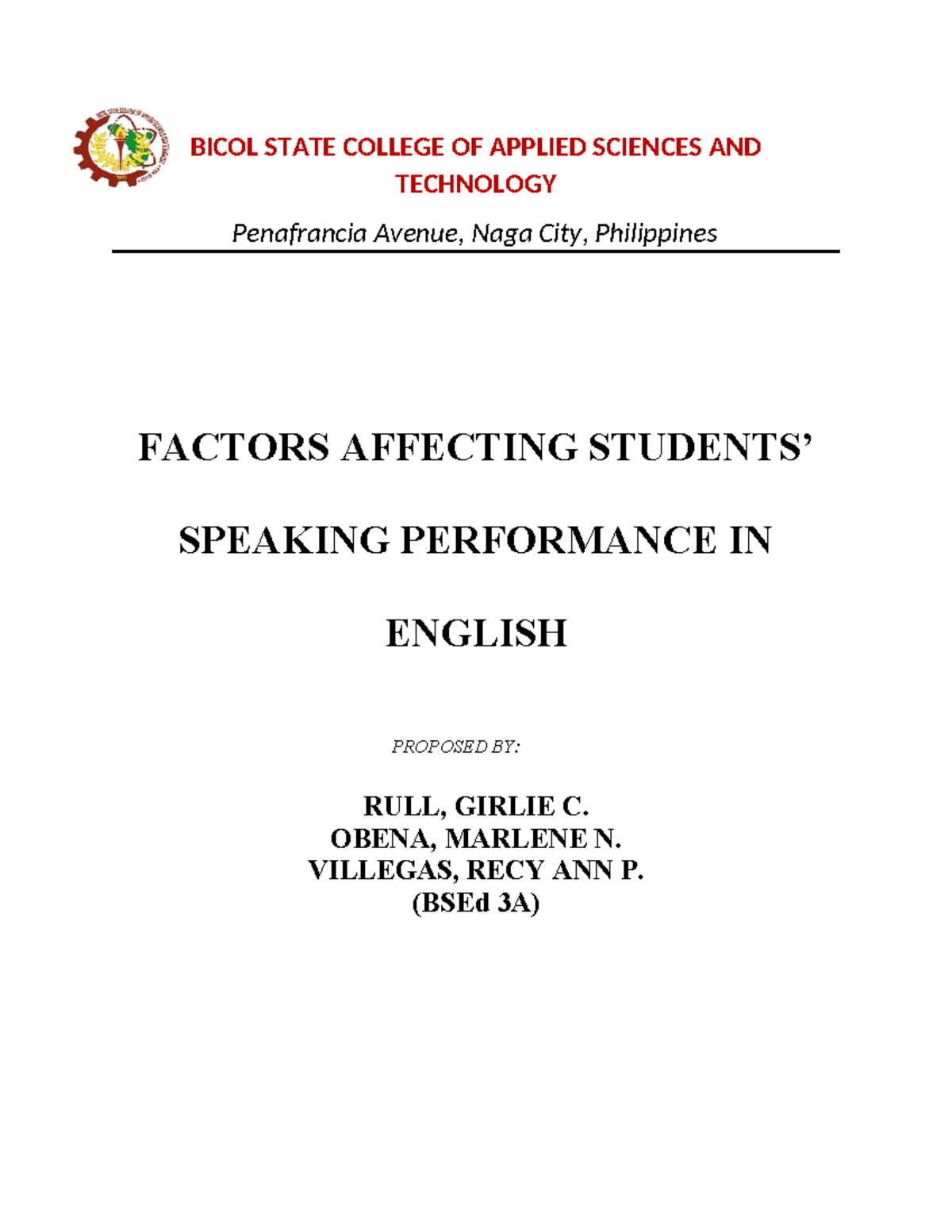 Factors Affecting Students’ Speaking Performance IN English - BICOL ...