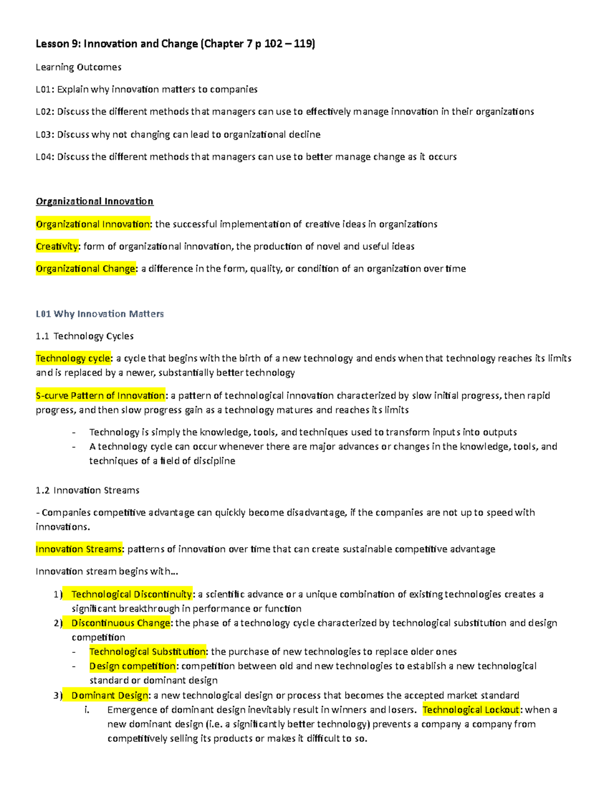 Lesson 9 Innovation and Change - Lesson 9: Innovation and Change ...
