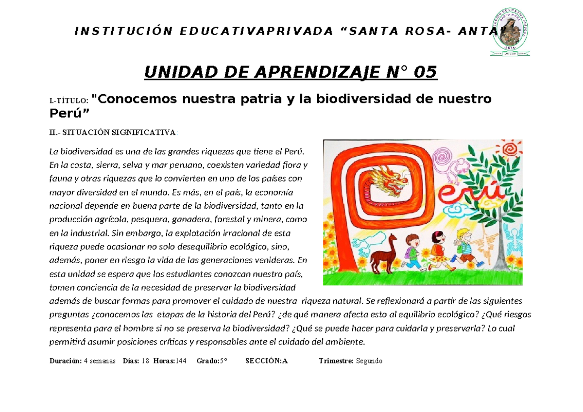 Unidad DE Aprendizaje julio - UNIDAD DE APRENDIZAJE N° 05 I.-TÍTULO ...