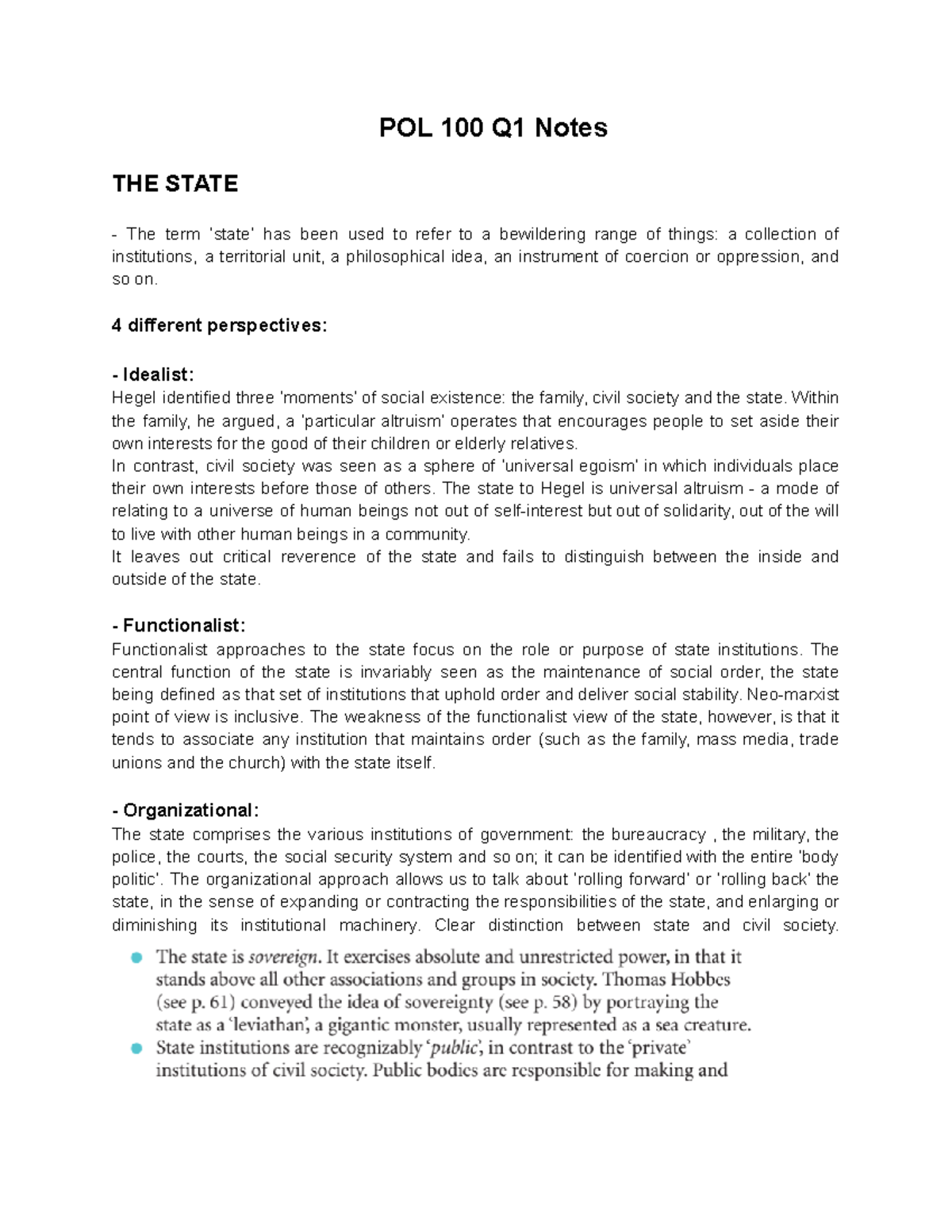 POL 100 Q1 Notes - POL 100 Q1 Notes THE STATE - The term ‘state’ has ...